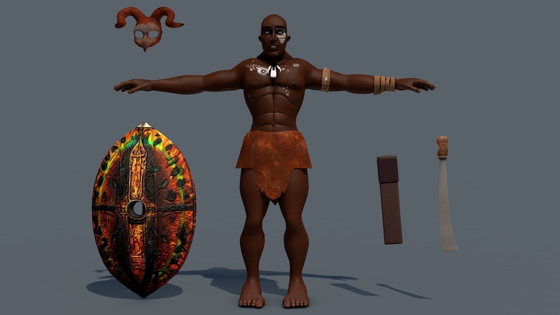African Native warrior male with Shield and Armor - 3d model 3D model ...