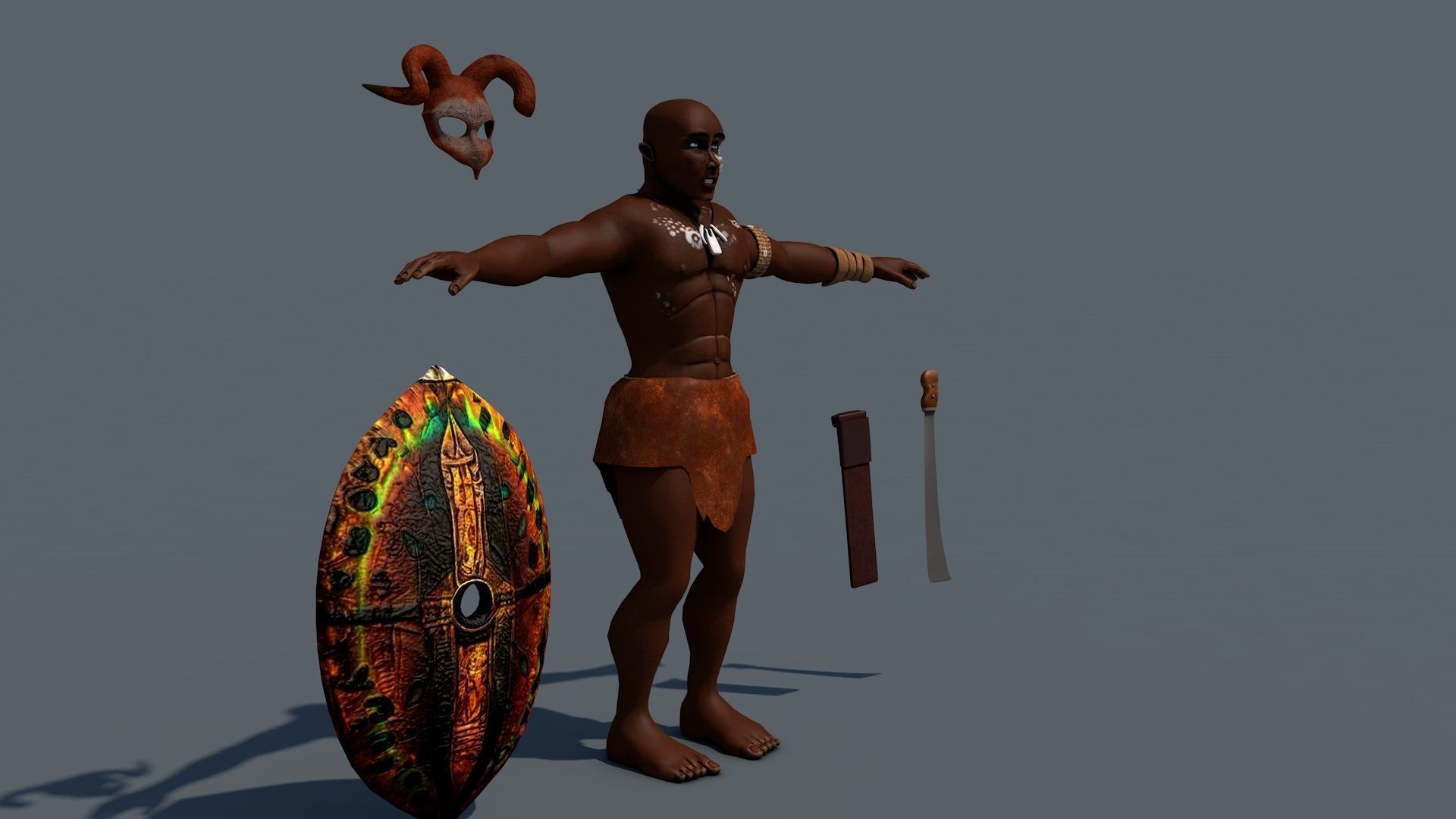 African Native warrior male with Shield and Armor - 3d model 3D model ...