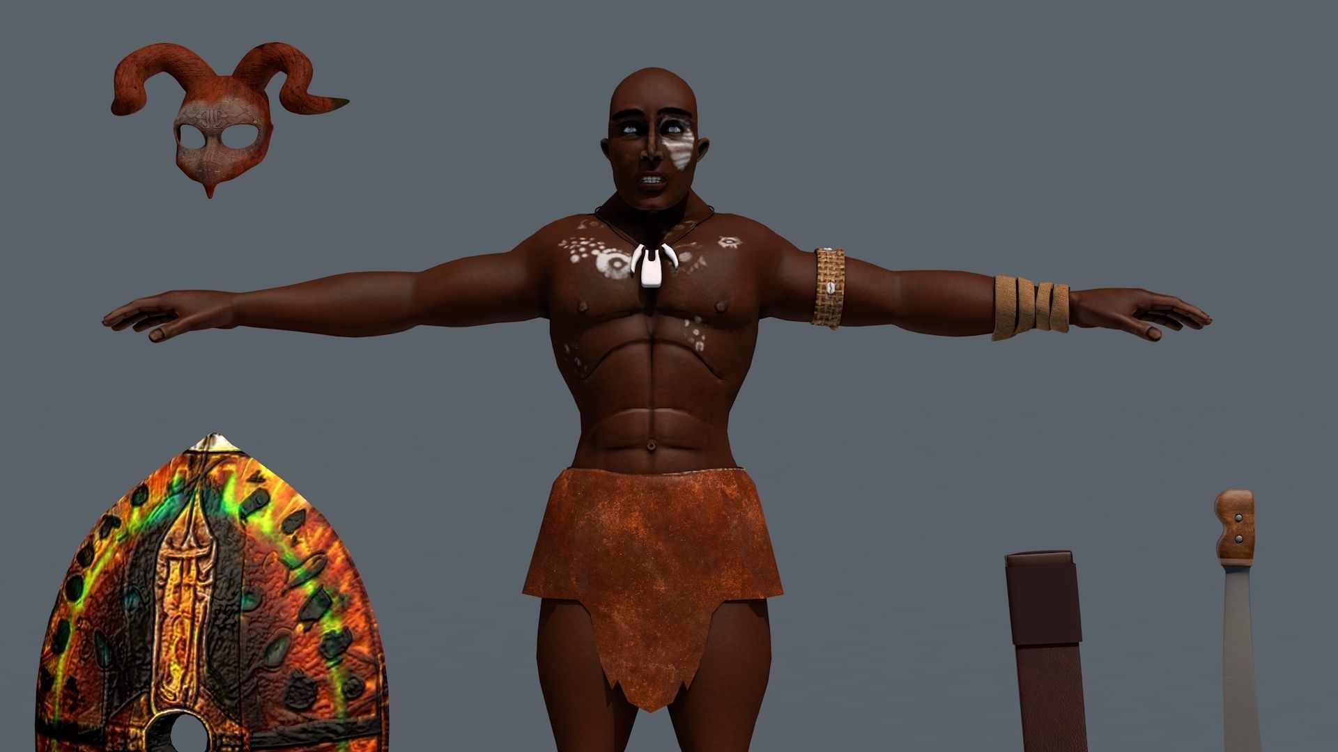 African Native warrior male with Shield and Armor - 3d model 3D model ...