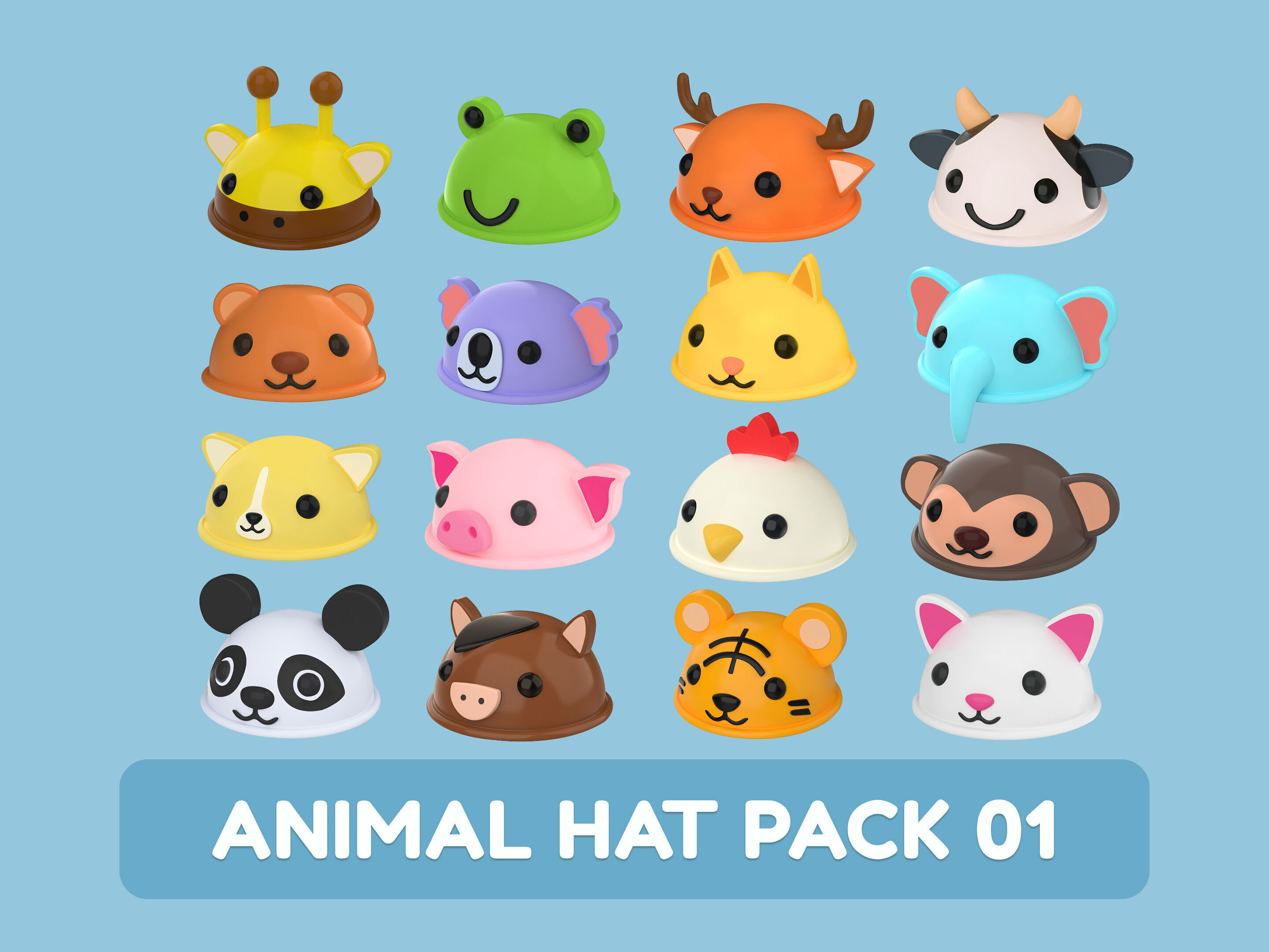 3D model Cartoon Animal Hat Cute Pack 01 VR / AR / low-poly | CGTrader