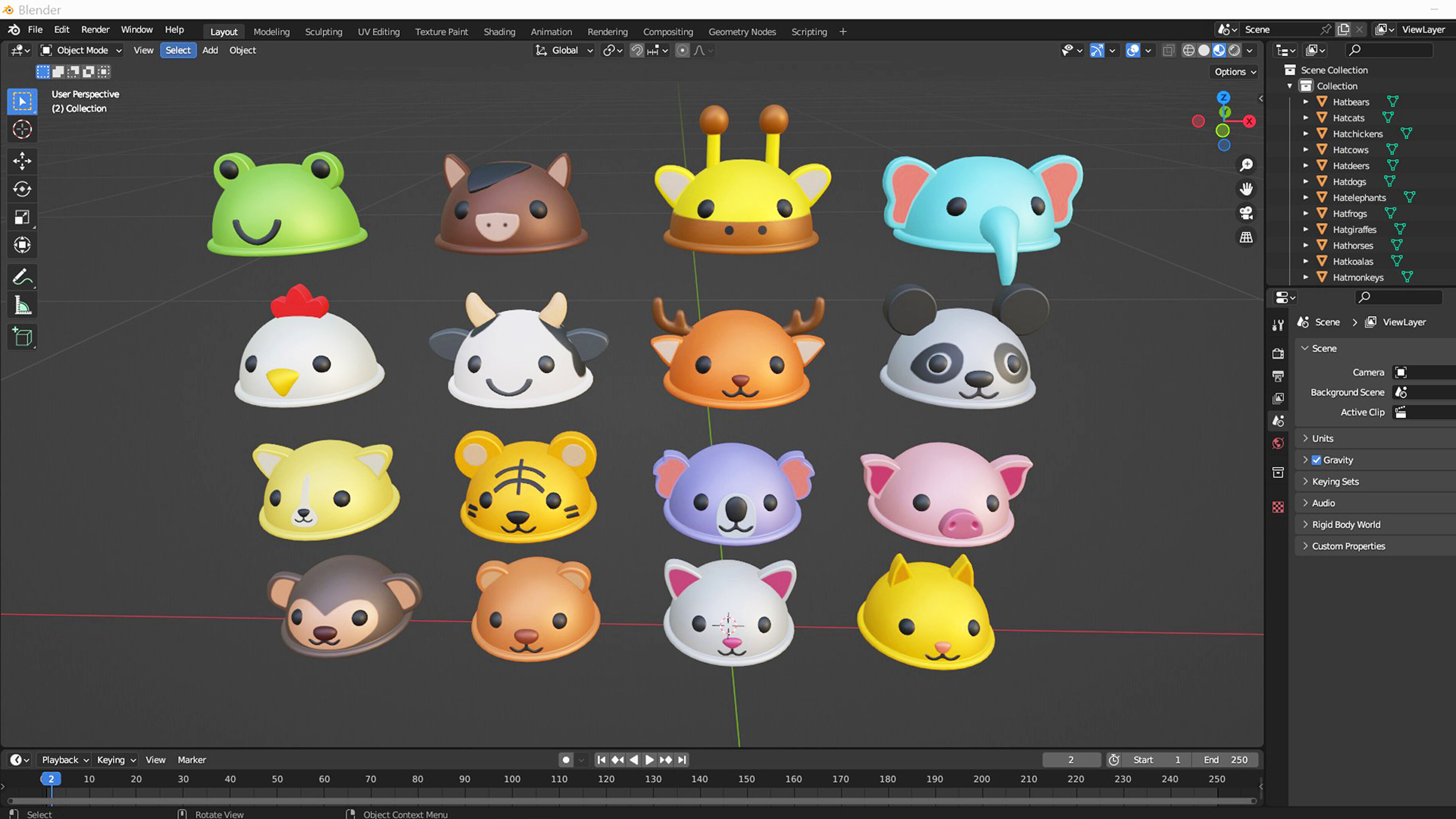 3D model Cartoon Animal Hat Cute Pack 01 VR / AR / low-poly | CGTrader