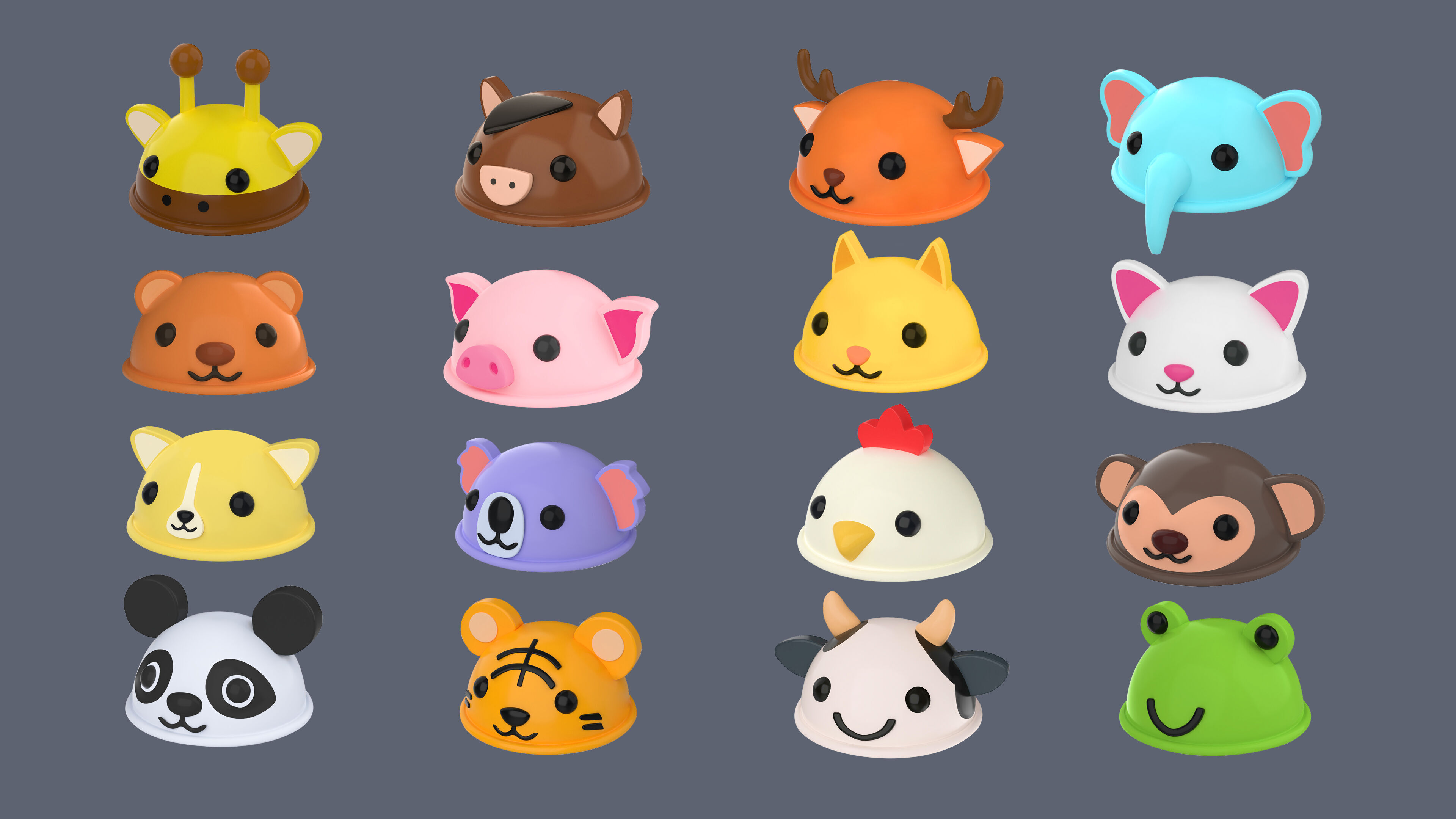 3D model Cartoon Animal Hat Cute Pack 01 VR / AR / low-poly | CGTrader