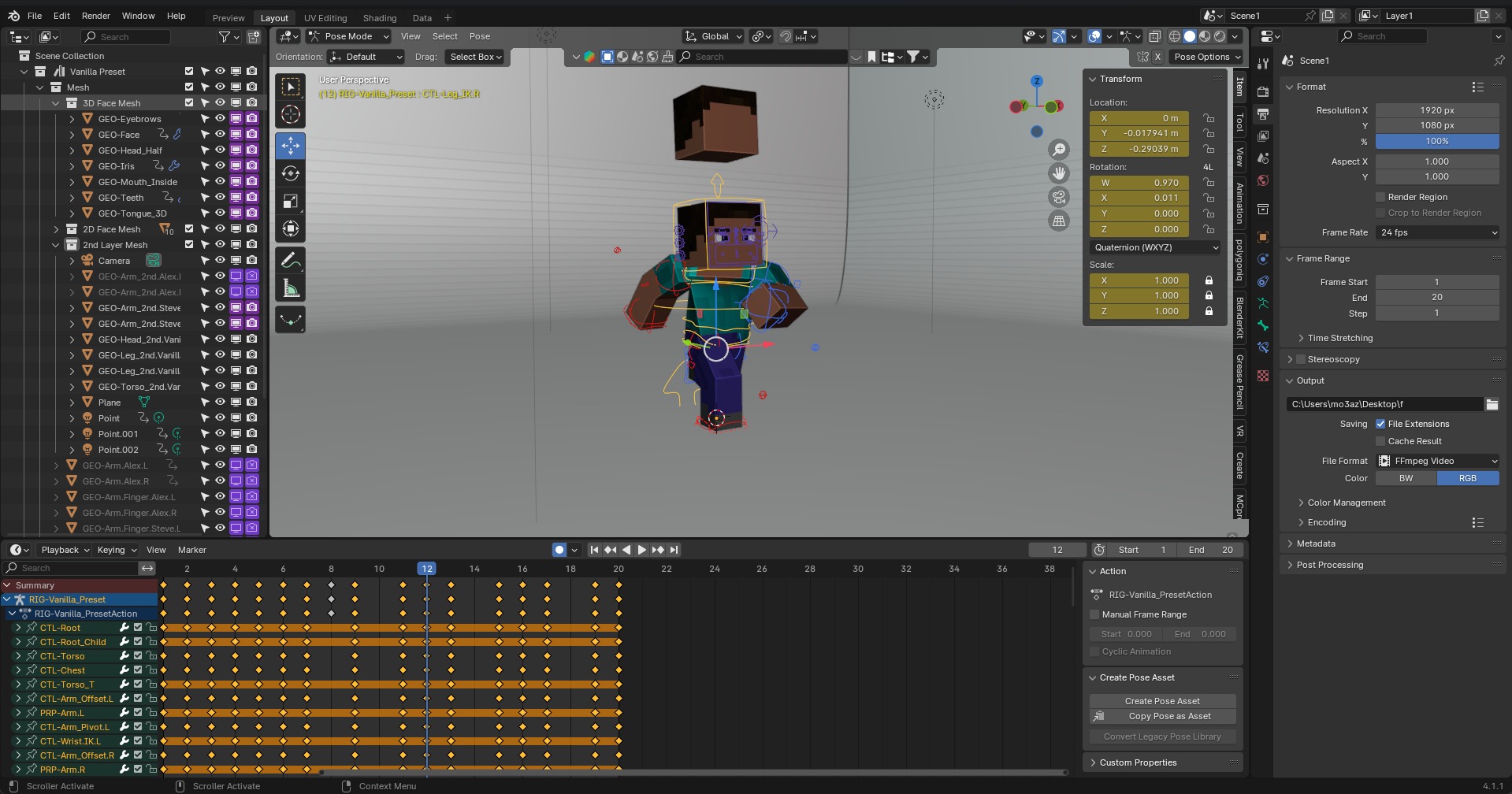 Minecraft Steve 3D with Run Animation and Expressions - Blender Texture ...