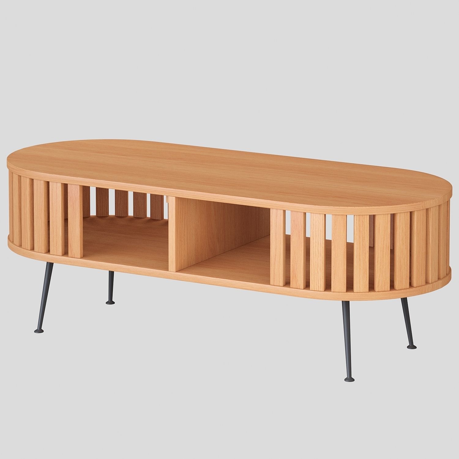 Rounded Wood Slats Oval coffe table free 3D model | CGTrader