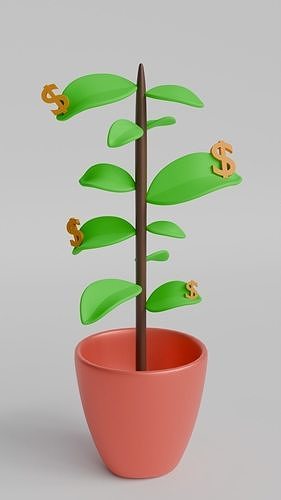3D model Cute Cartoon Financial Tree Concept with dollar symbol VR / AR ...