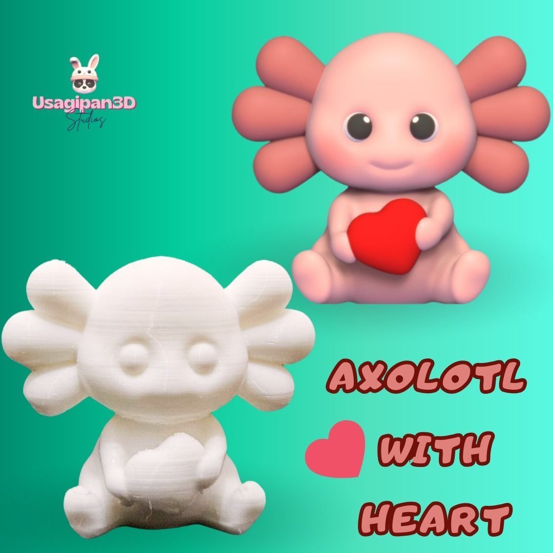 Axolotl With Heart 3D model 3D printable | CGTrader