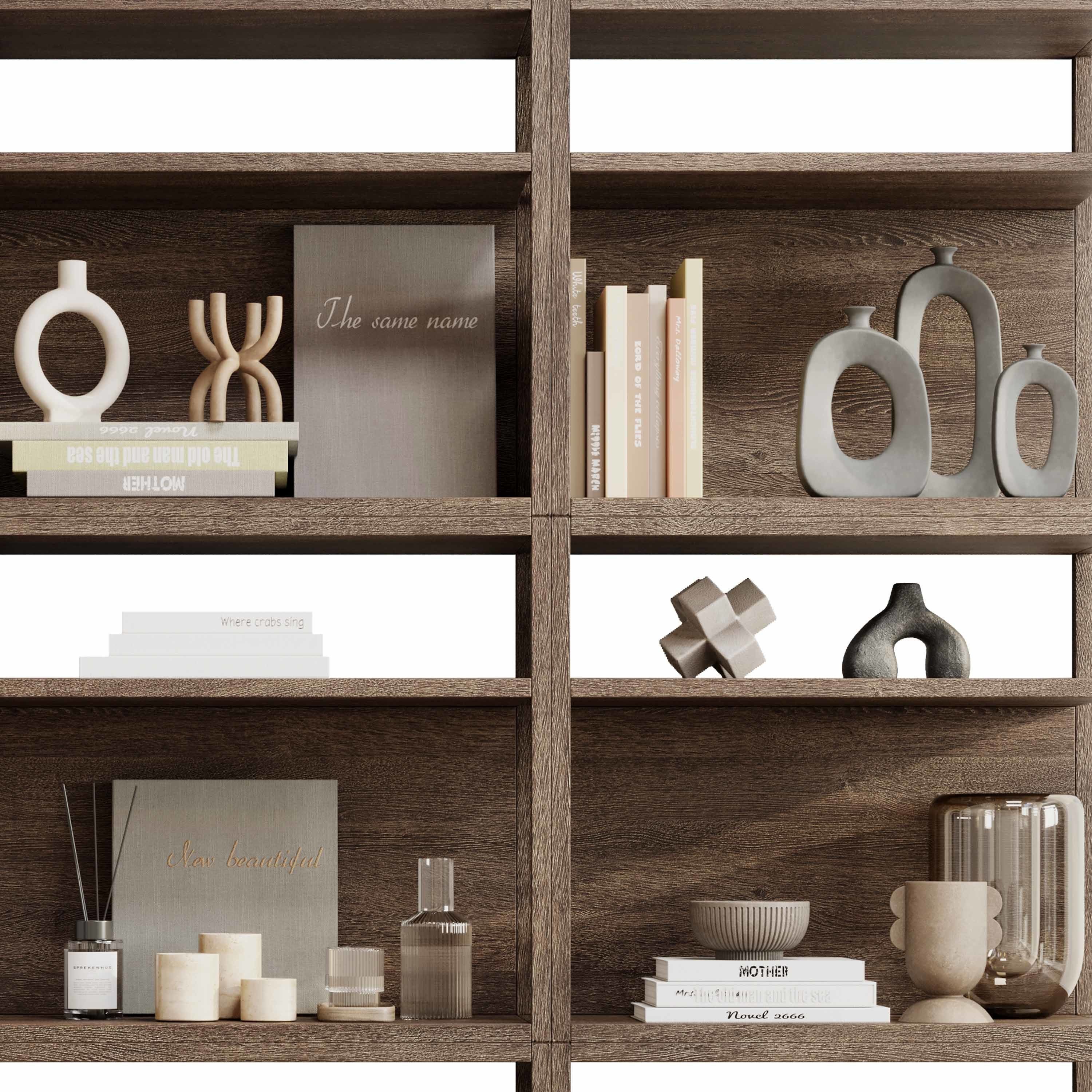 Decorative Set 004 - Wooden Shelves Decorative With Book Rack 3D model ...