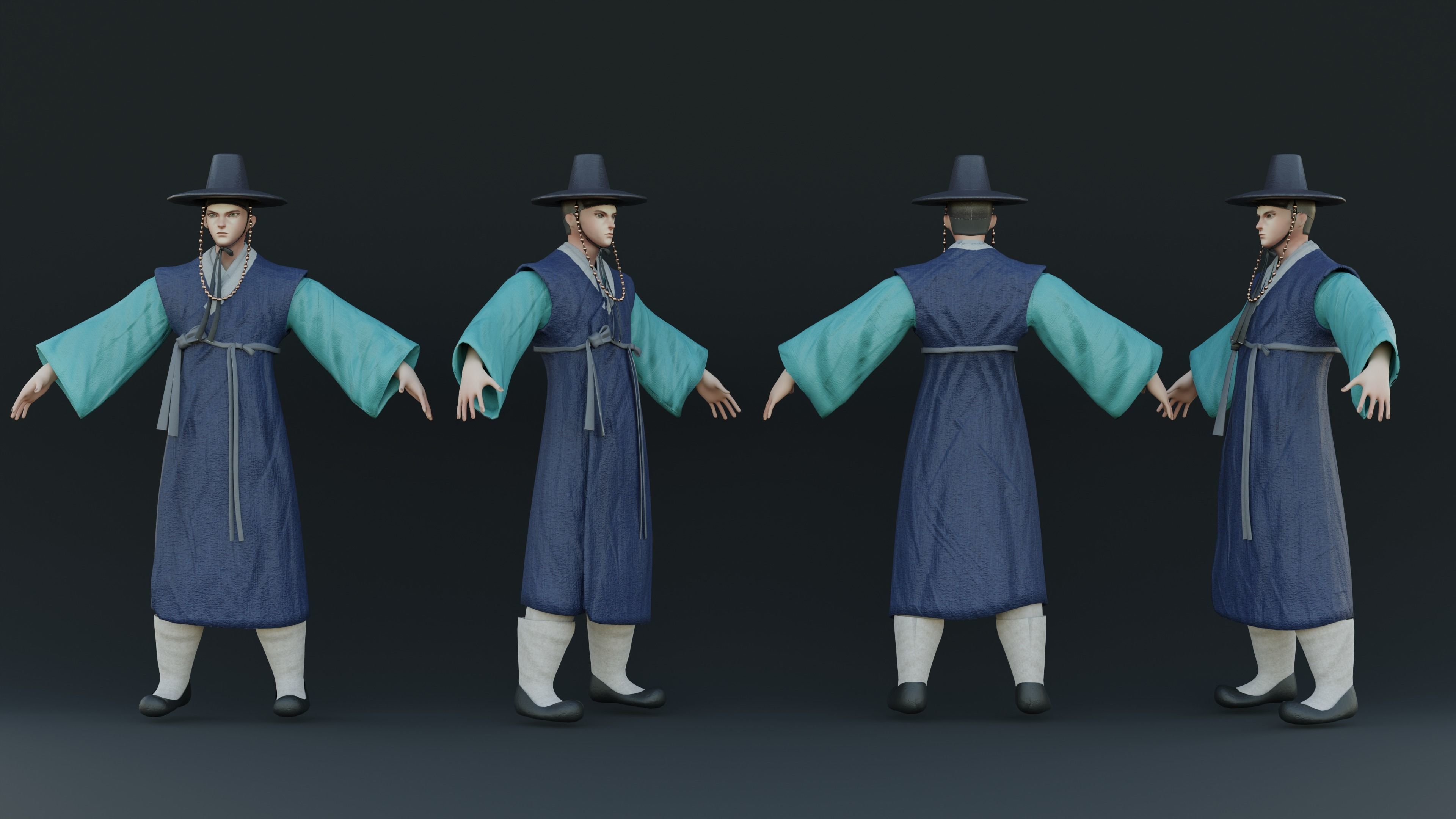 3D model korean hanbok men with character VR / AR / low-poly | CGTrader