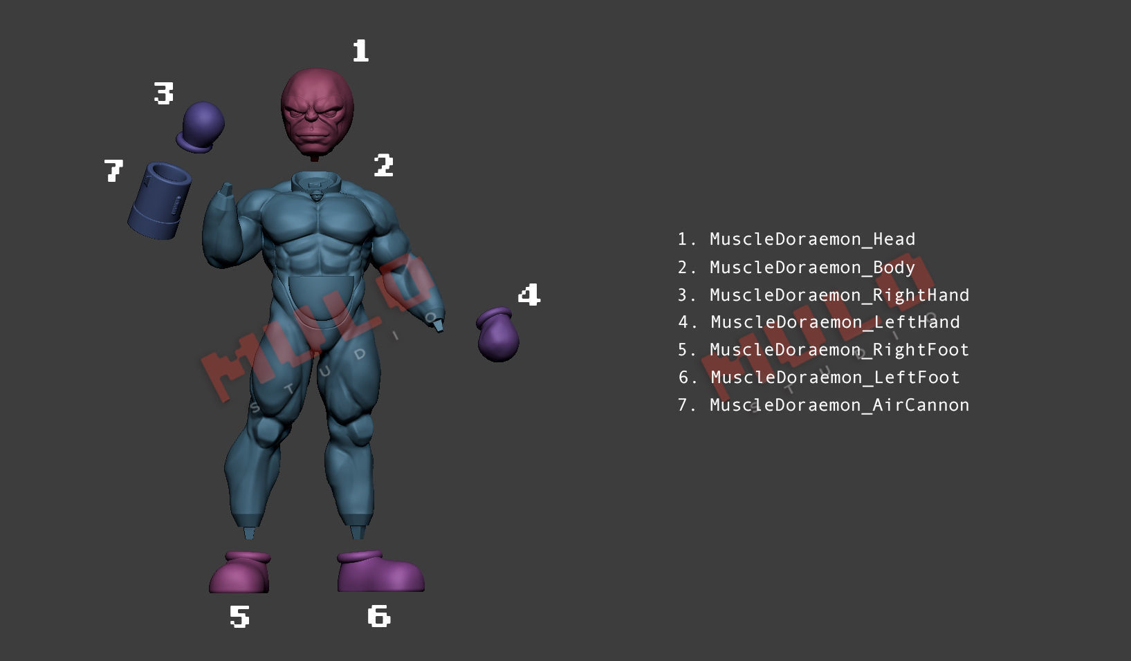 Muscle Doraemon 3D model 3D printable | CGTrader