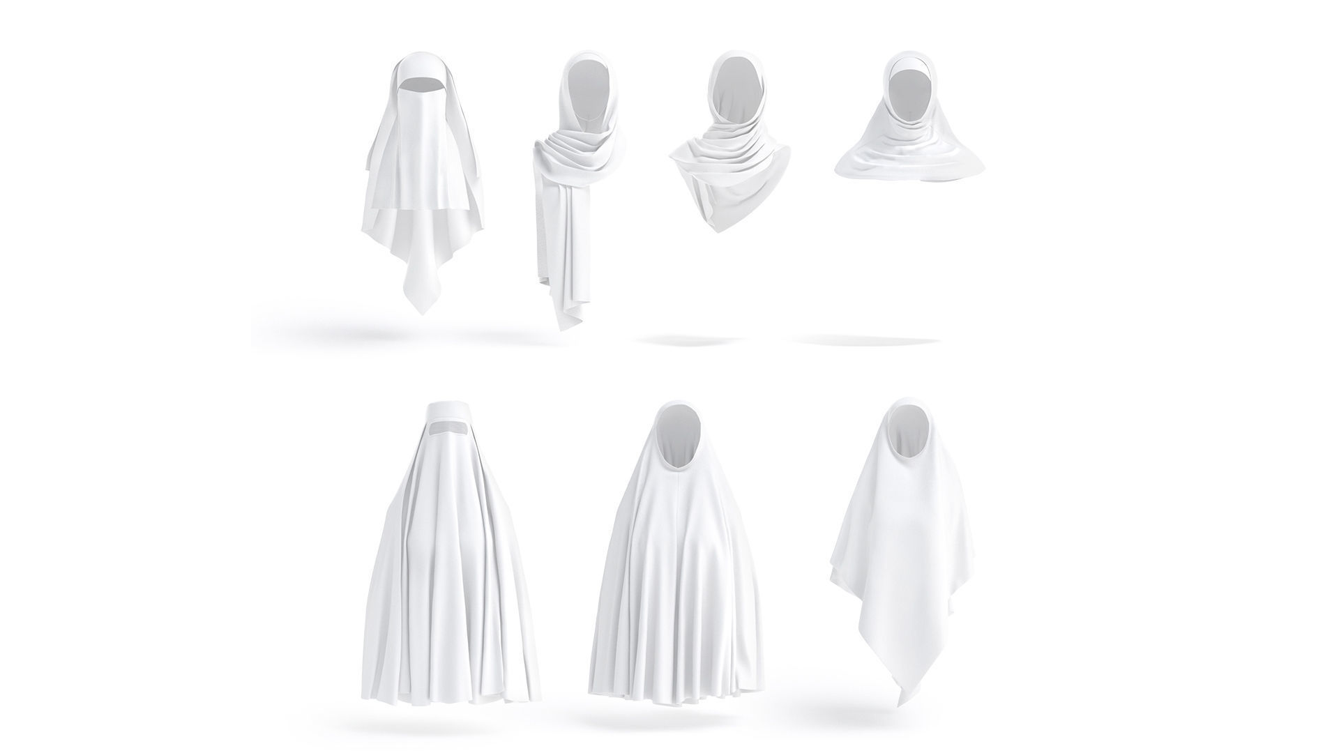 3D model White Muslim Head Dresses Set - 7 islamic woman headwear VR ...