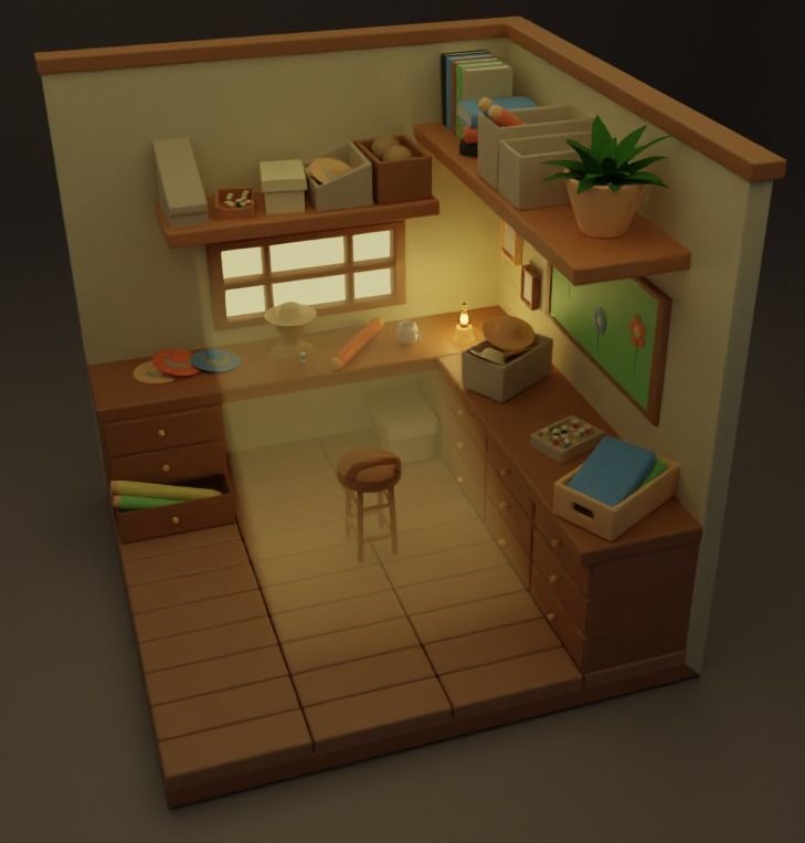 Interior-building hat craft room isometric 3D model free 3D model ...