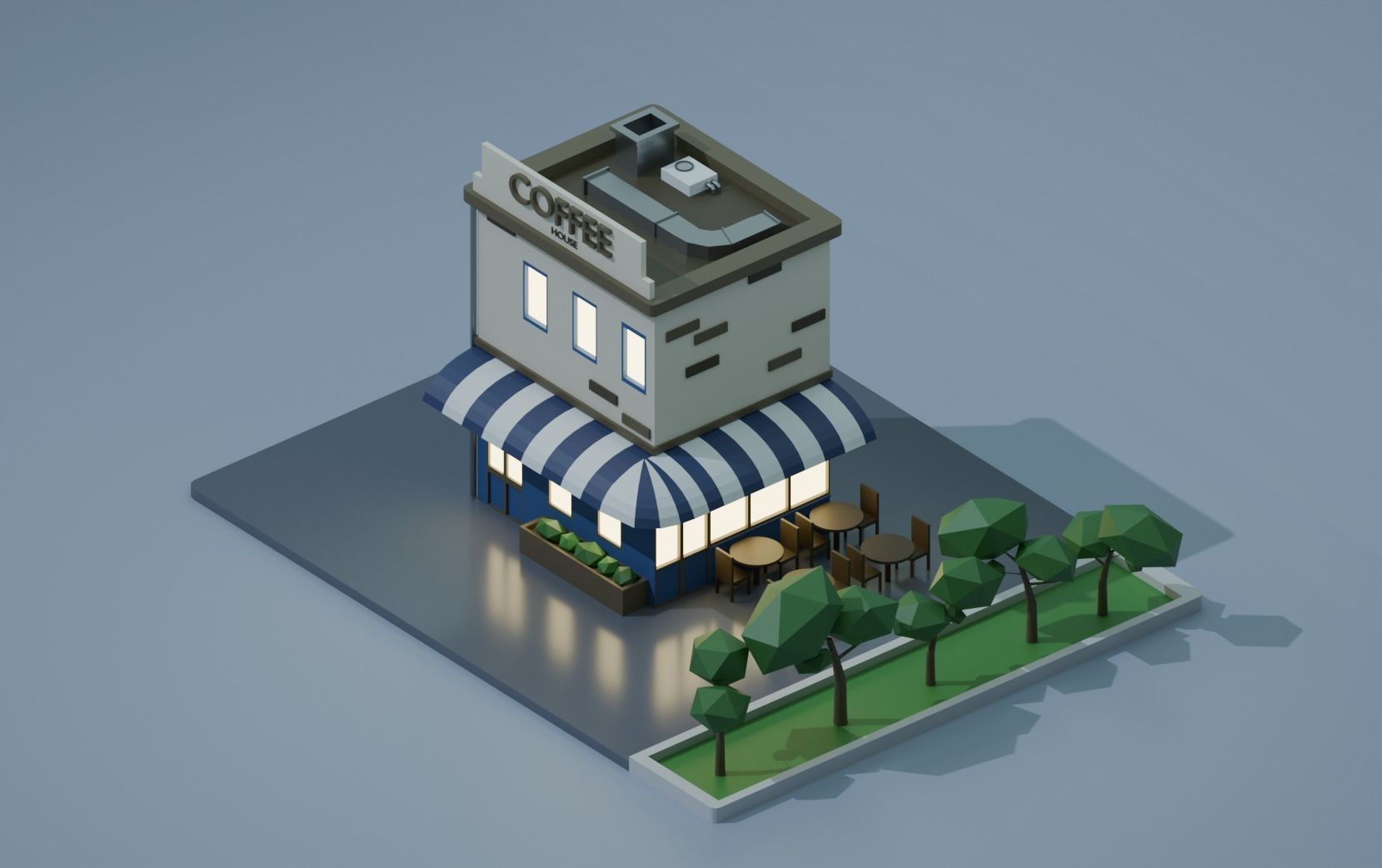 3D model Coffee Shop Cafe Isometric Low-poly 3D model VR / AR / low ...