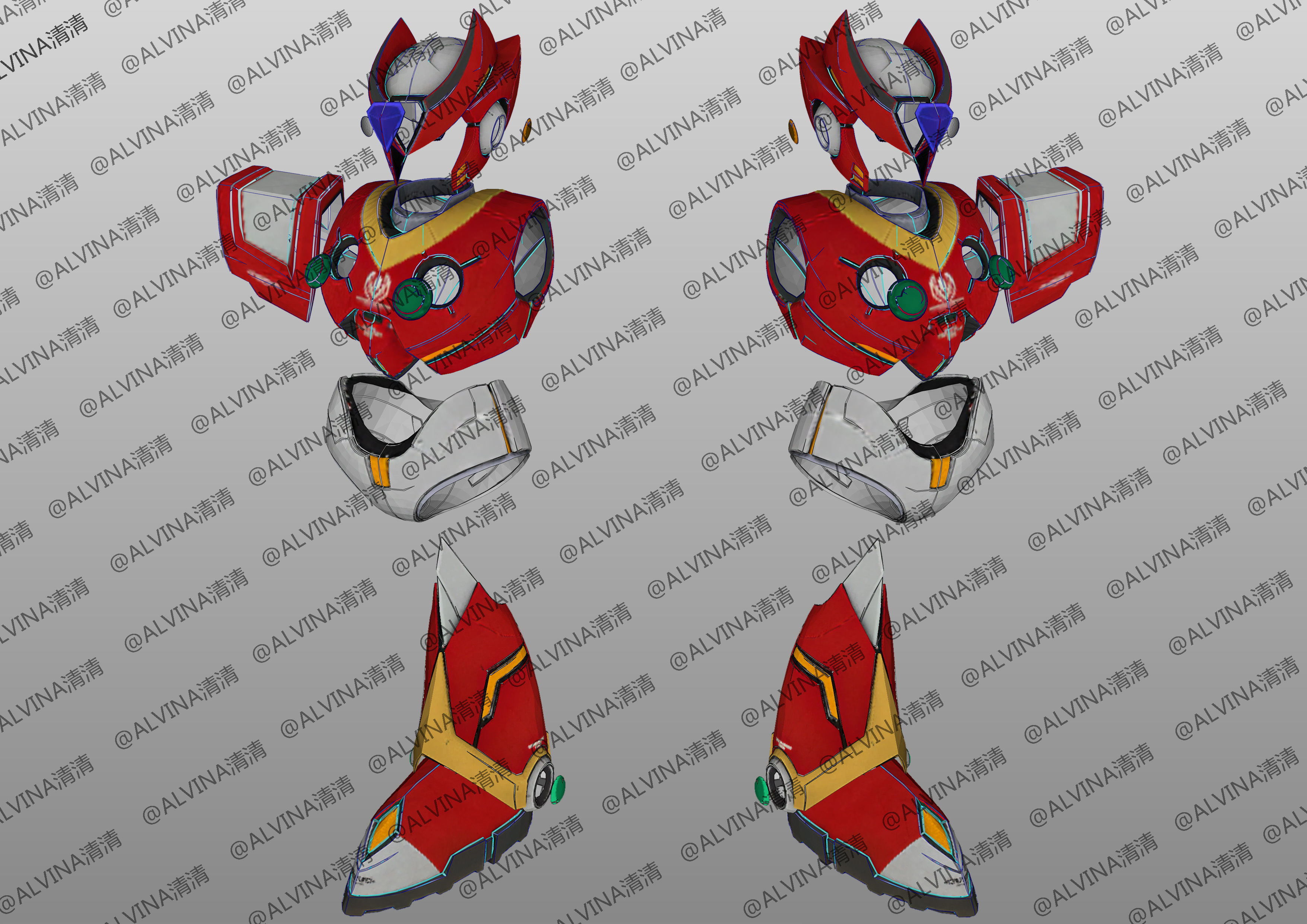 3D model MEGA MAN ZERO Armor - DIY Cosplay Pepakura Foam Template VR ...