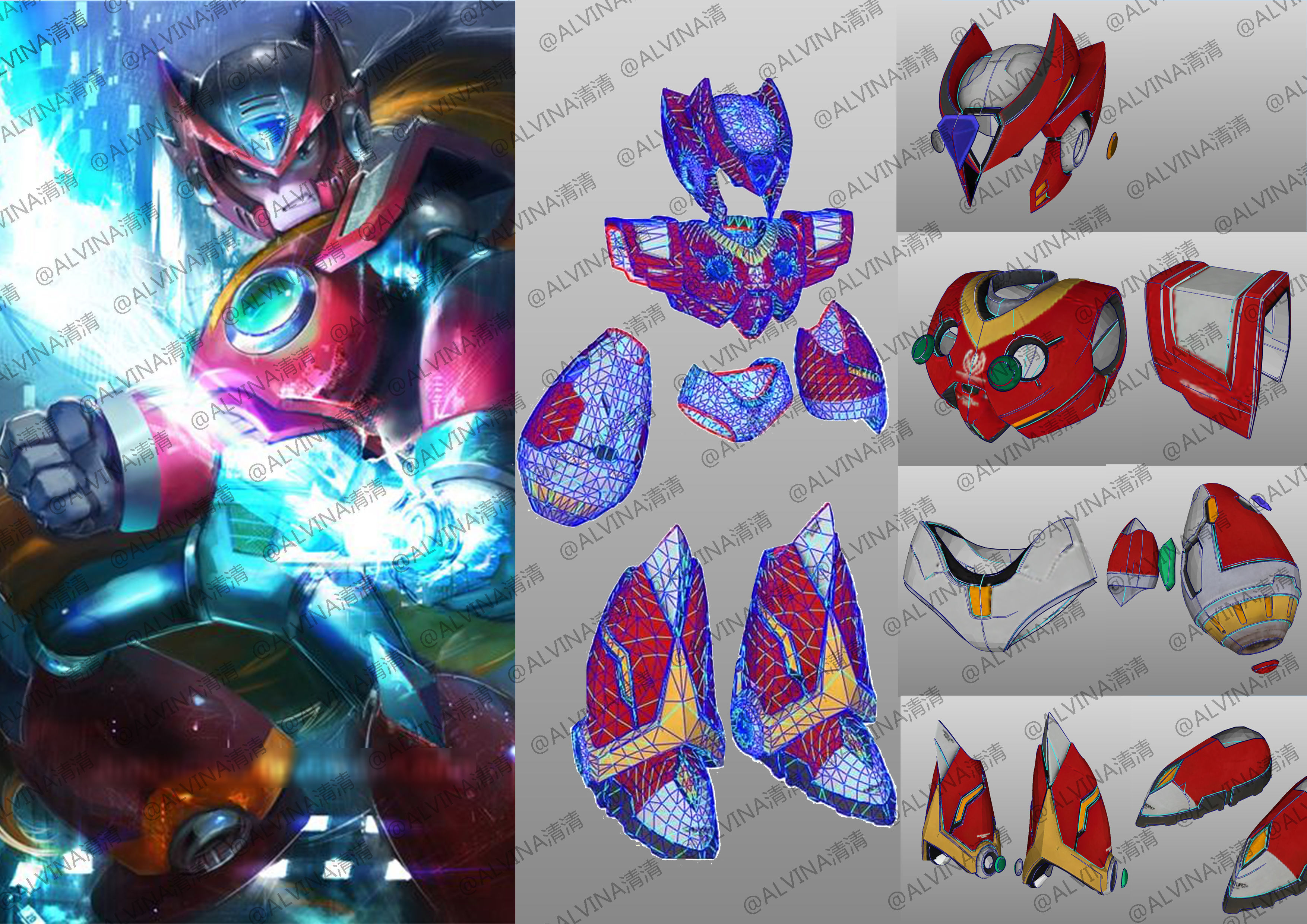 3D model MEGA MAN ZERO Armor - DIY Cosplay Pepakura Foam Template VR ...