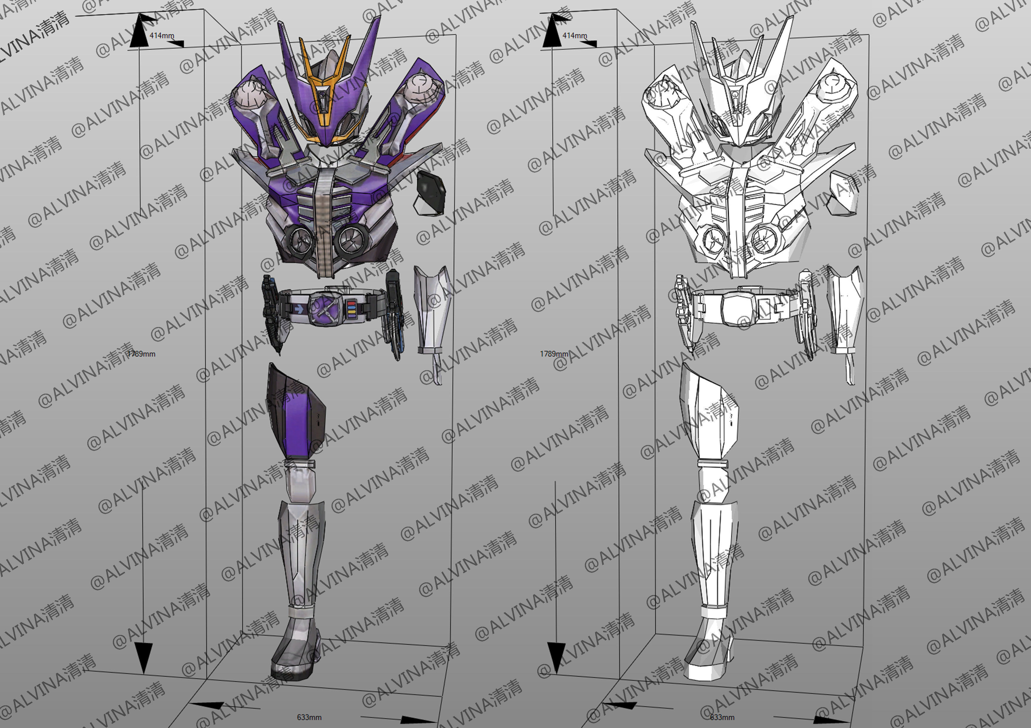 3D model Kamen Rider Den-O Gun Form Armor - DIY Cosplay Pepakura Foam ...