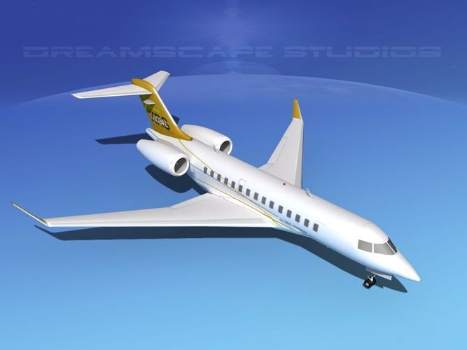 Bombardier Global Express 5000 Jet 3D Model rigged MAX OBJ 3DS LWO LW ...