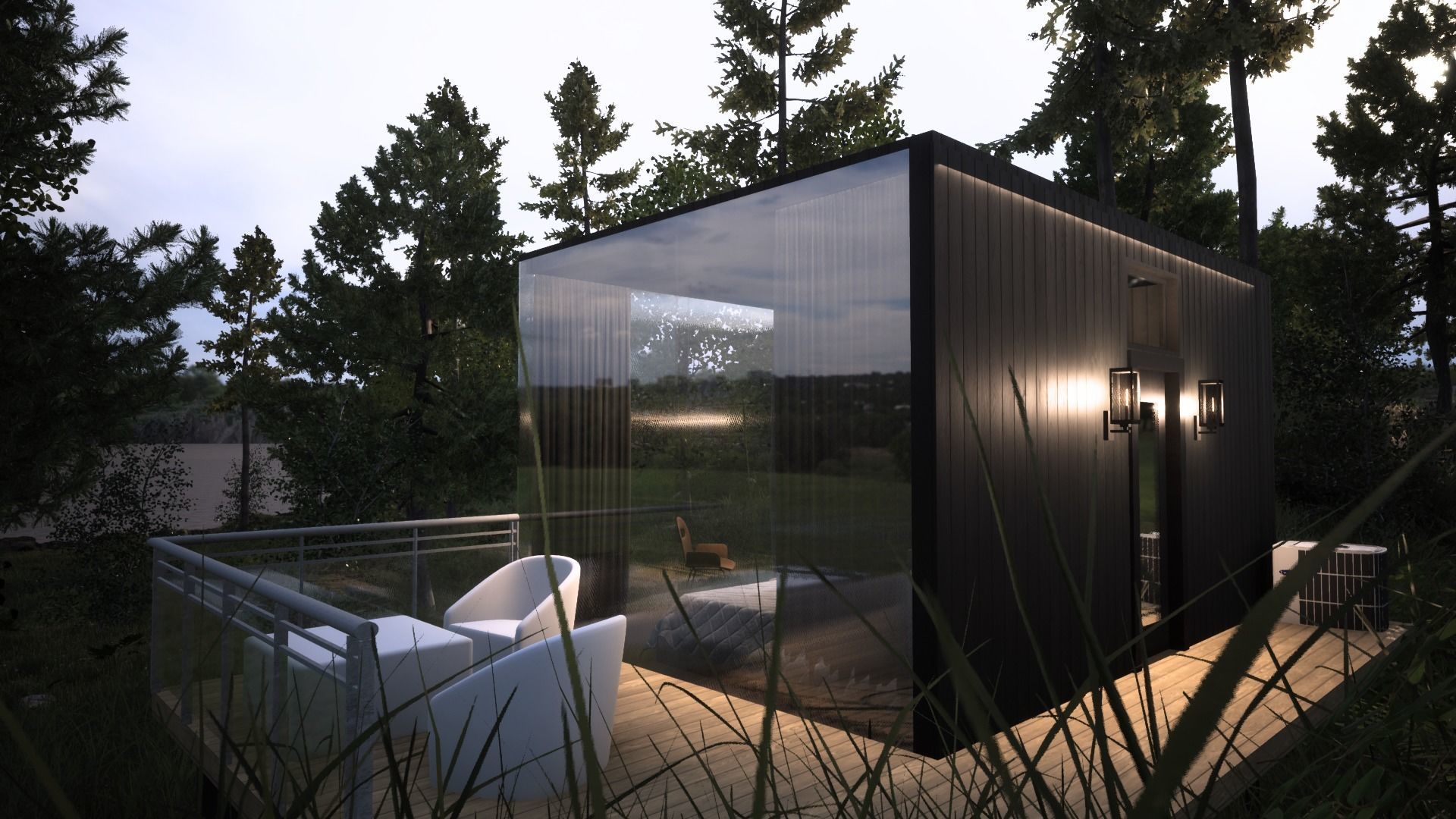 Tiny House Mirror Glass house 20 SQM Revit and Twinmotion 3D model ...