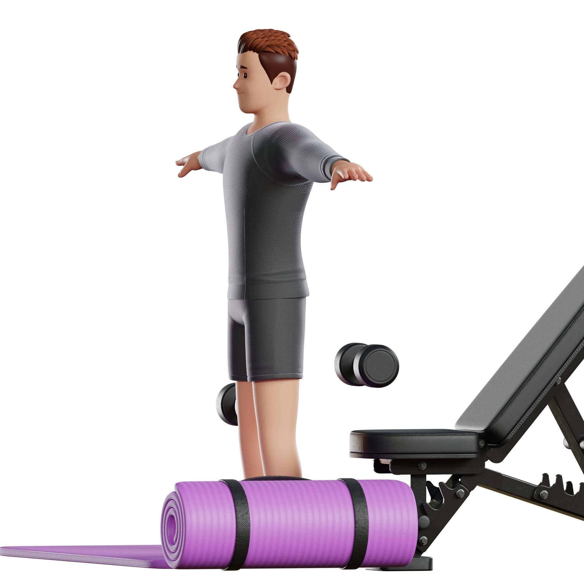 3D model Cartoon Sports Gym Fitness Man VR / AR / low-poly rigged ...