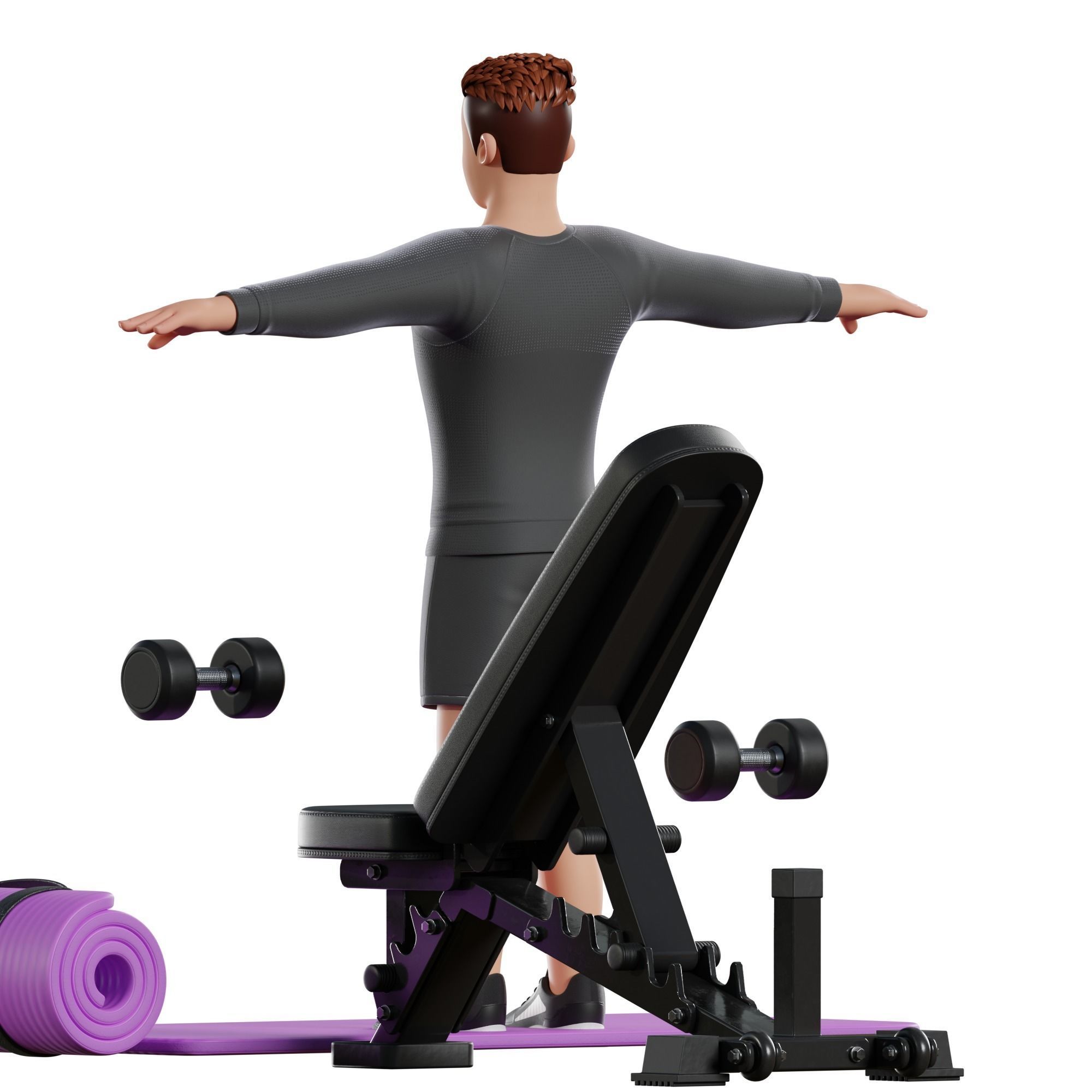 3D model Cartoon Sports Gym Fitness Man VR / AR / low-poly rigged ...