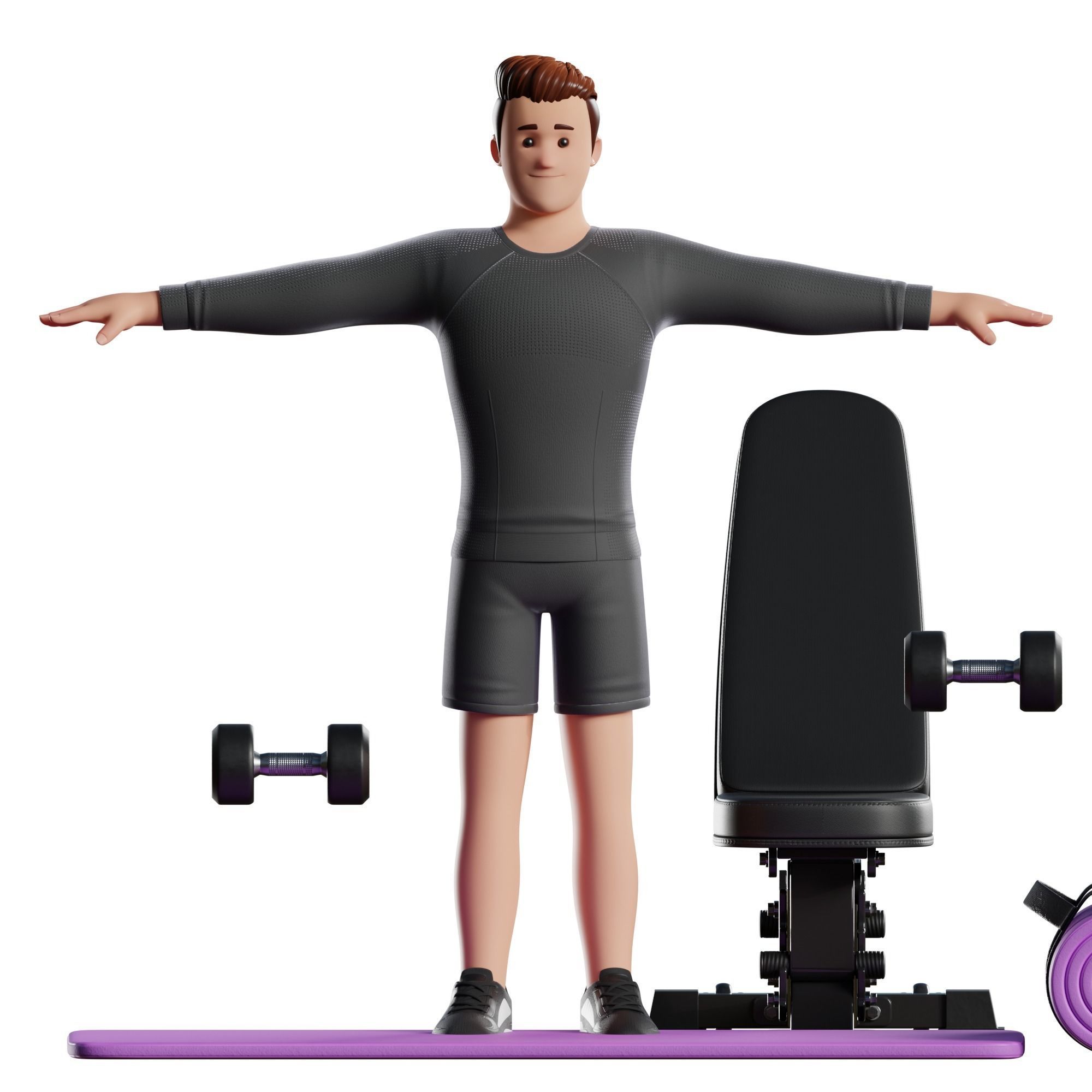 3D model Cartoon Sports Gym Fitness Man VR / AR / low-poly rigged ...