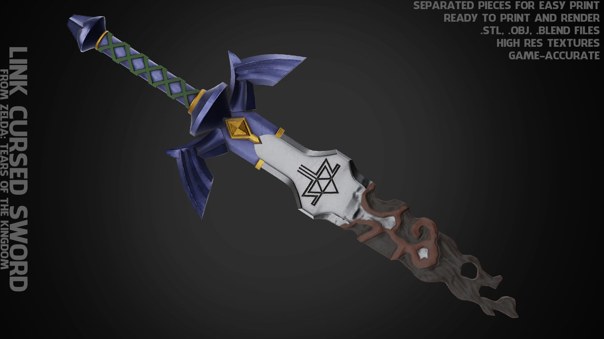 Zelda Tears of the Kingdom Link Cursed Master Sword for Cosplay 3D ...