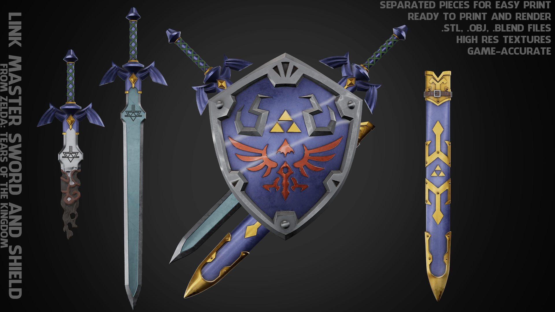 Zelda Tears Of The Kingdom Link Shield and Sword for Cosplay 3D Model ...
