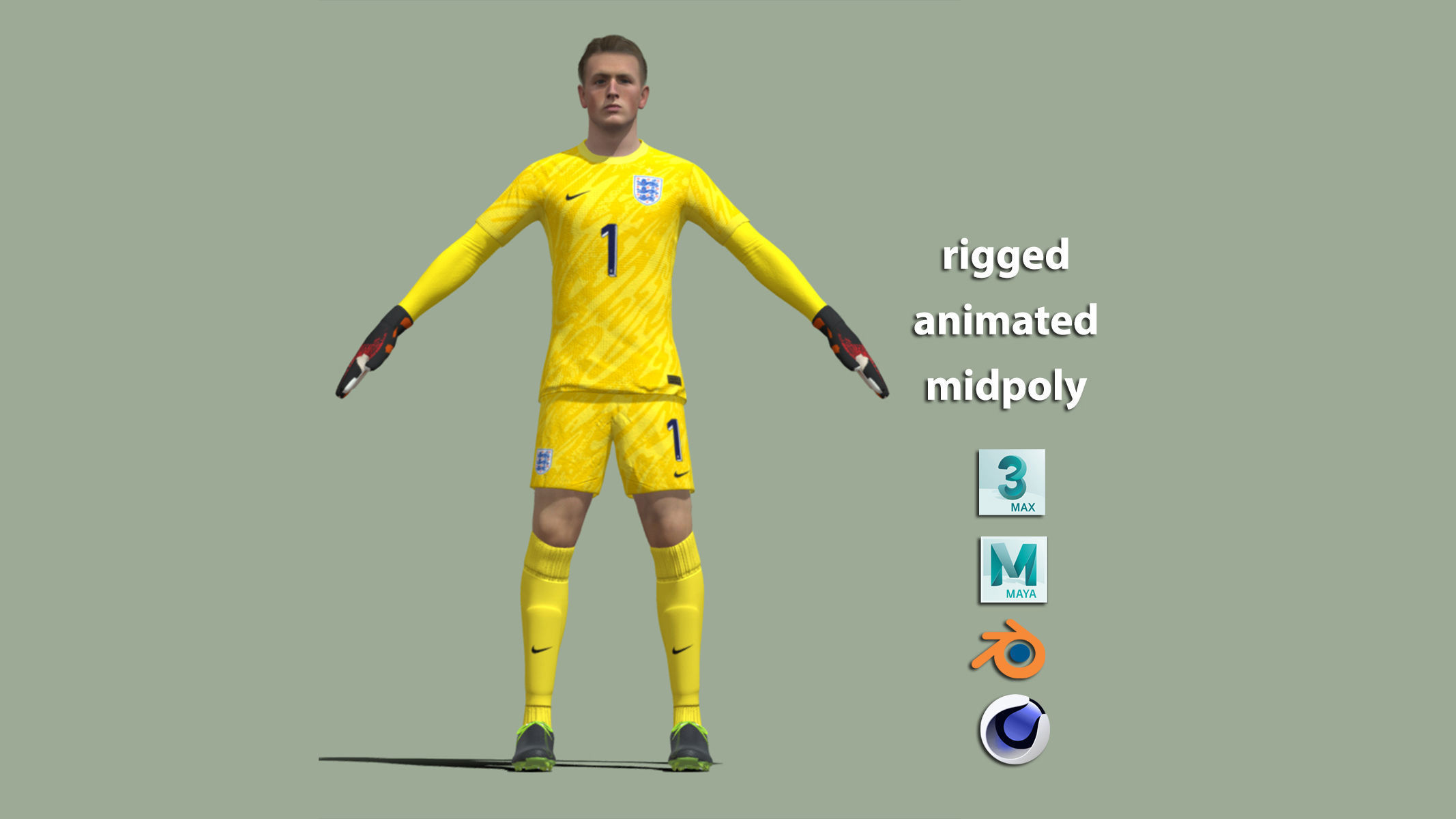 T-Pose Rigged Jordan Pickford England Euro 2024 3D model animated ...
