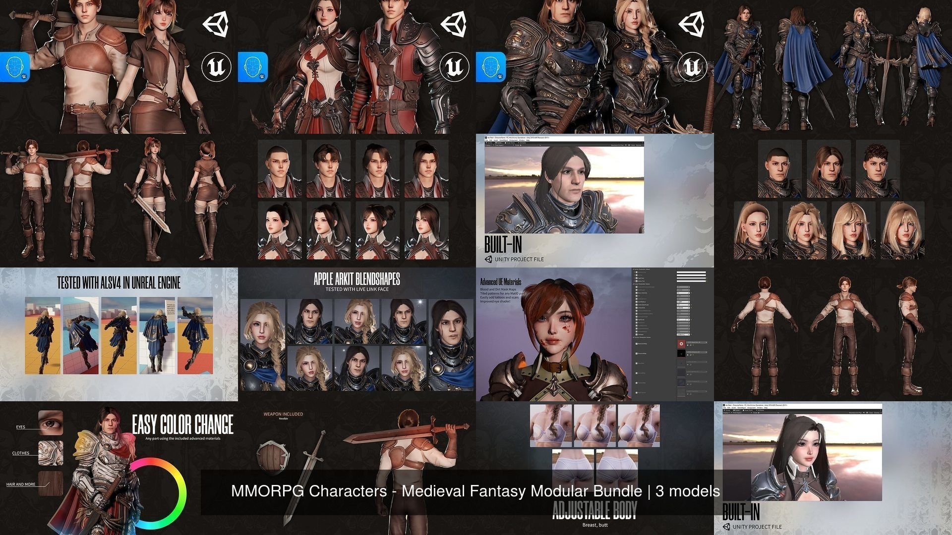 3D Model Collection MMORPG Characters - Medieval Fantasy Modular Bundle ...