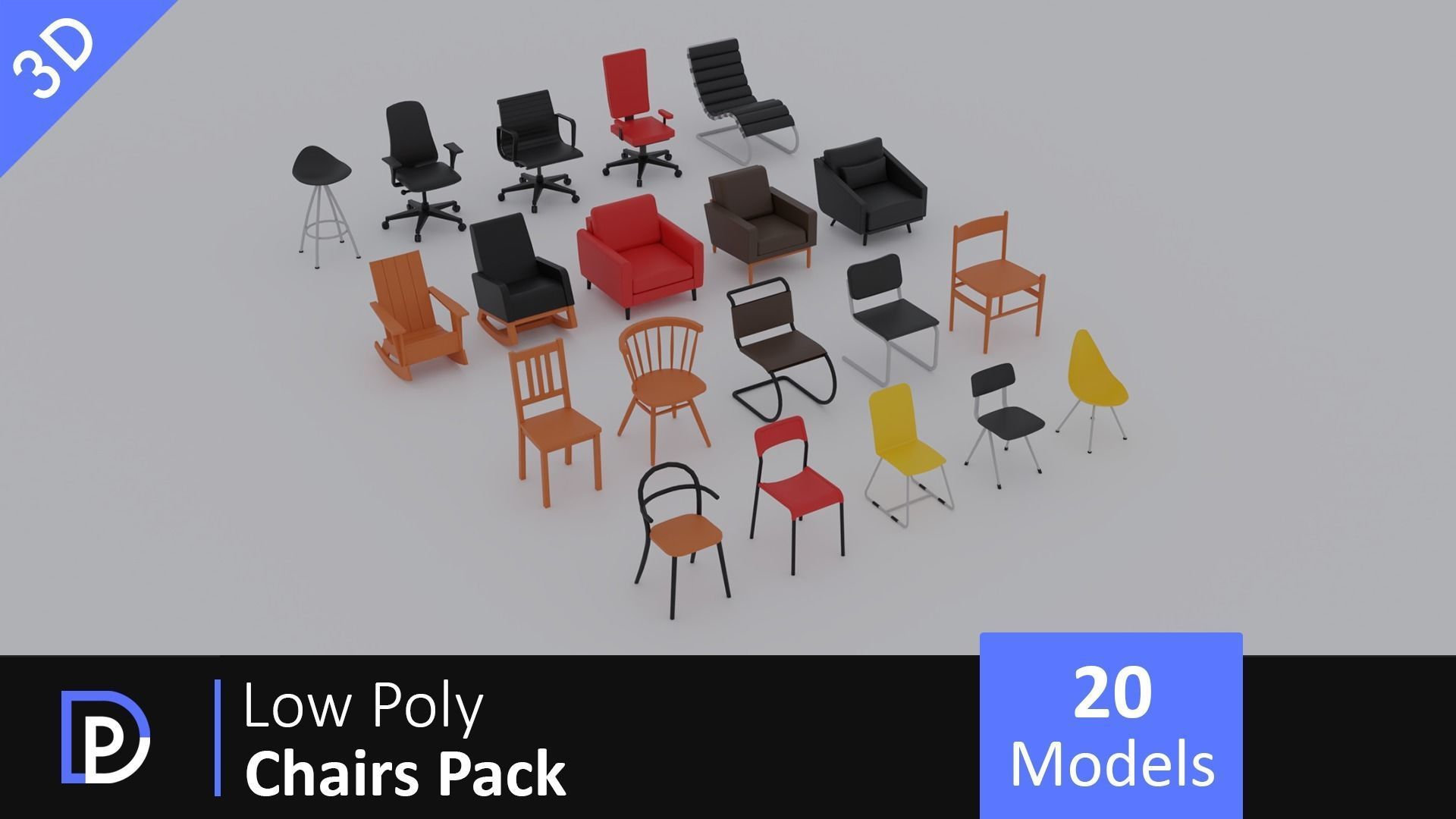 3D model Low Poly Chairs Pack VR / AR / low-poly | CGTrader