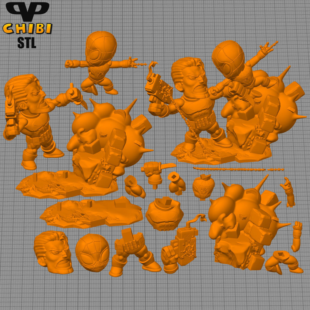 Spider-Man vs Punisher Chibi STL for 3D Printing ChibiSTL 3DXM 3D model ...