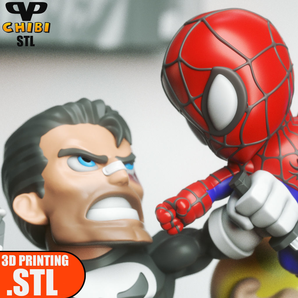 Spider-Man vs Punisher Chibi STL for 3D Printing ChibiSTL 3DXM 3D model ...