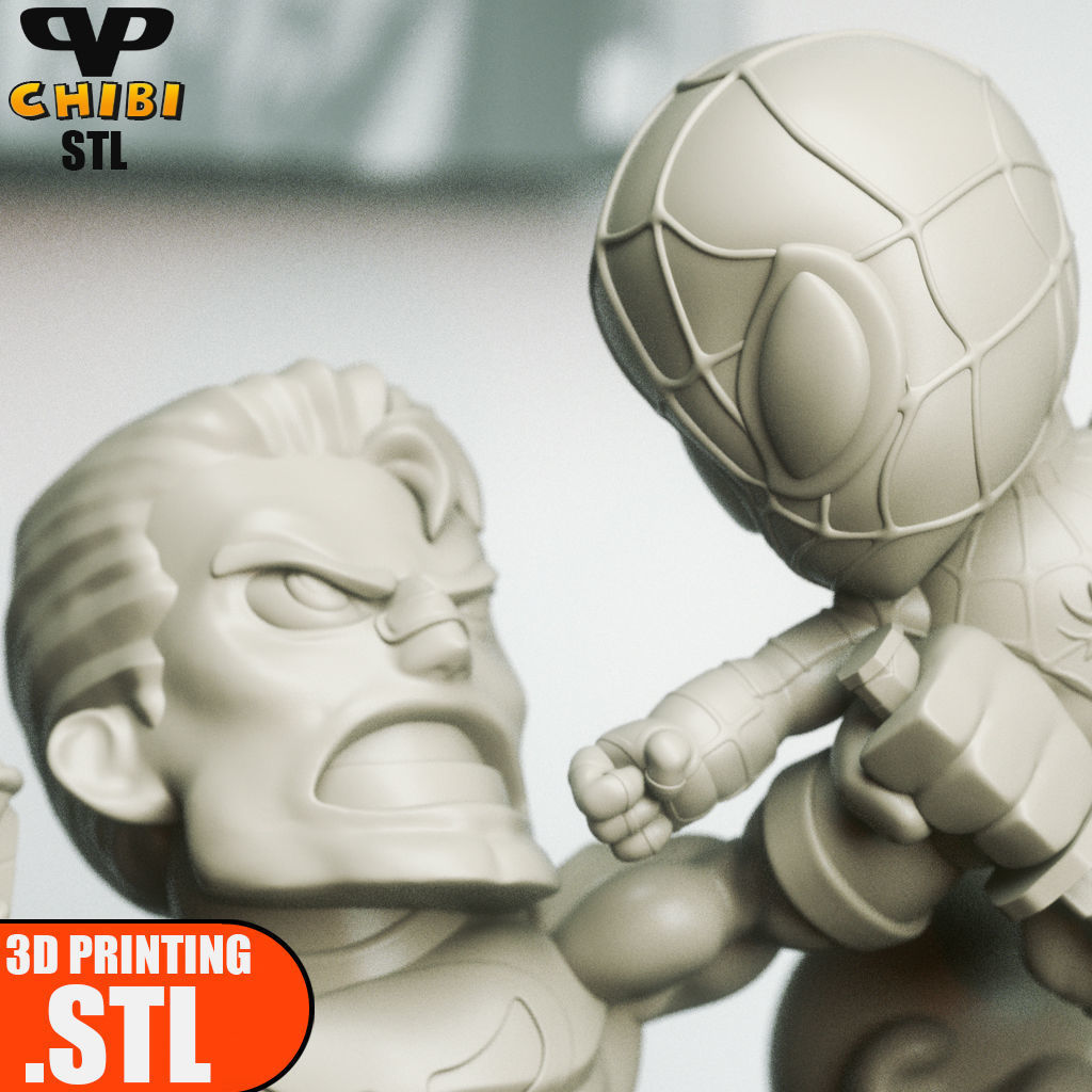 Spider-Man vs Punisher Chibi STL for 3D Printing ChibiSTL 3DXM 3D model ...