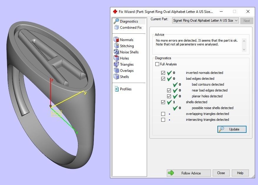 Signet Ring Oval Alphabet Letter A US Sizes 3D model 3D printable ...