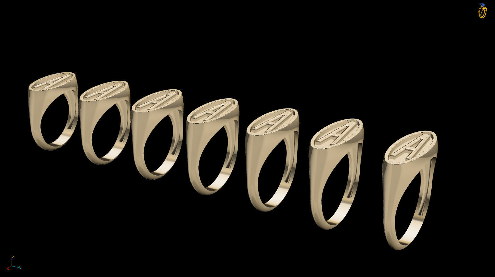 Signet Ring Oval Alphabet Letter A US Sizes 3D model 3D printable ...