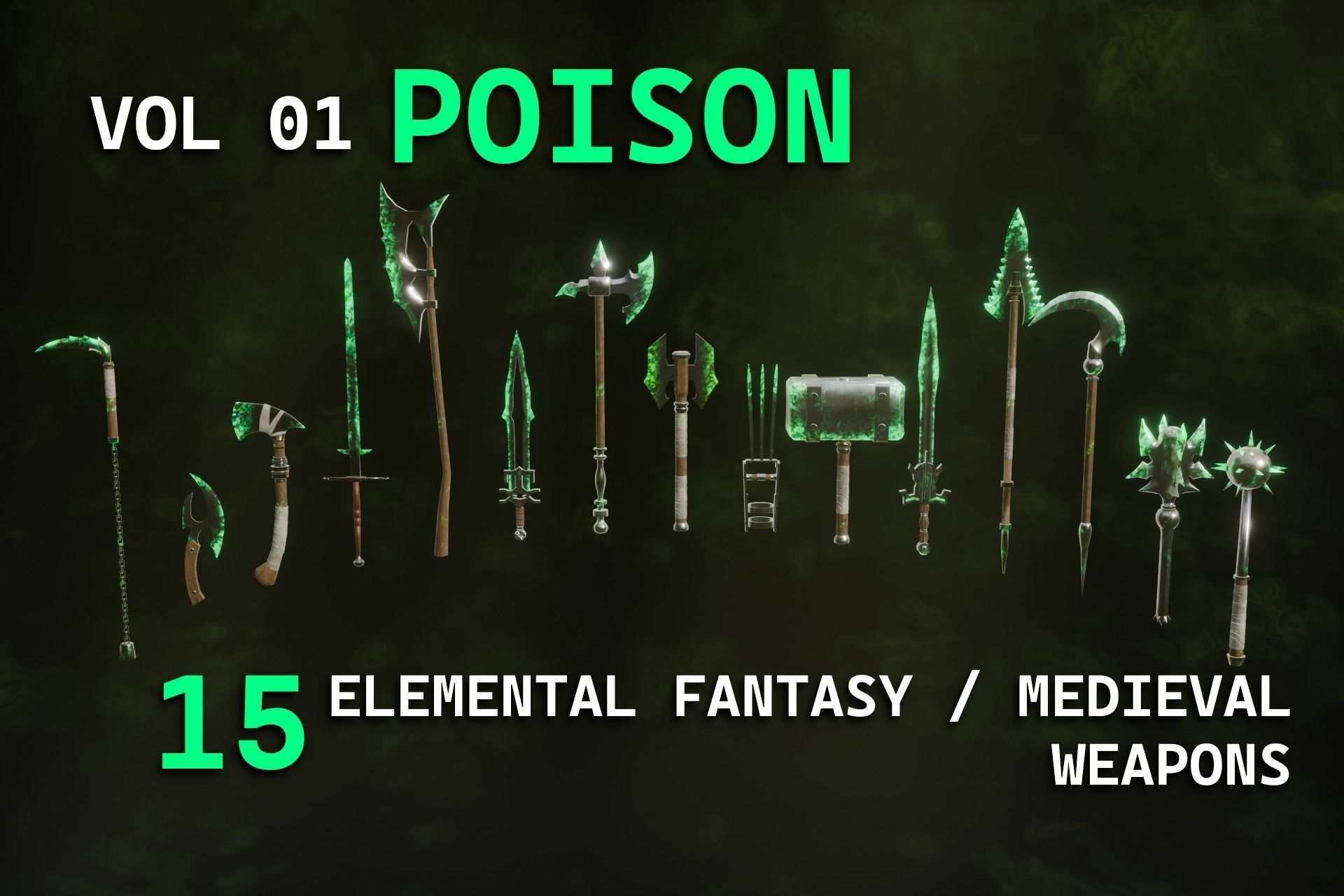 3D model 15 poison elemental weapons - medieval - fantasy VOL 01 VR ...