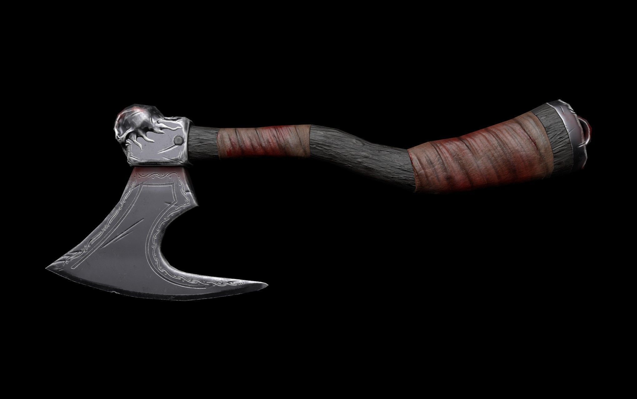 3D model Skull themed barbarian battle axe low poly Low poly 3D model ...