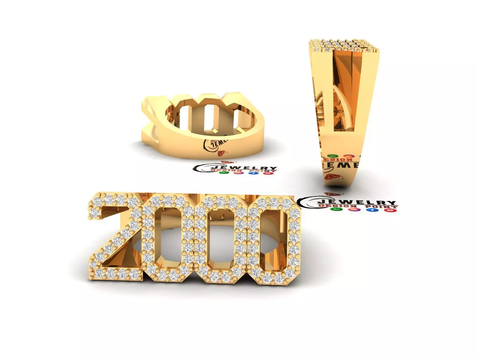 Custom Birth Year 2000 Ring - Born Charms Ring - Personalized 3D model ...