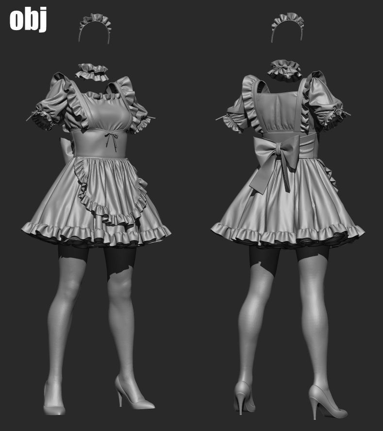 French maid outfit - Marvelous Designer project and OBJ 3D model | CGTrader