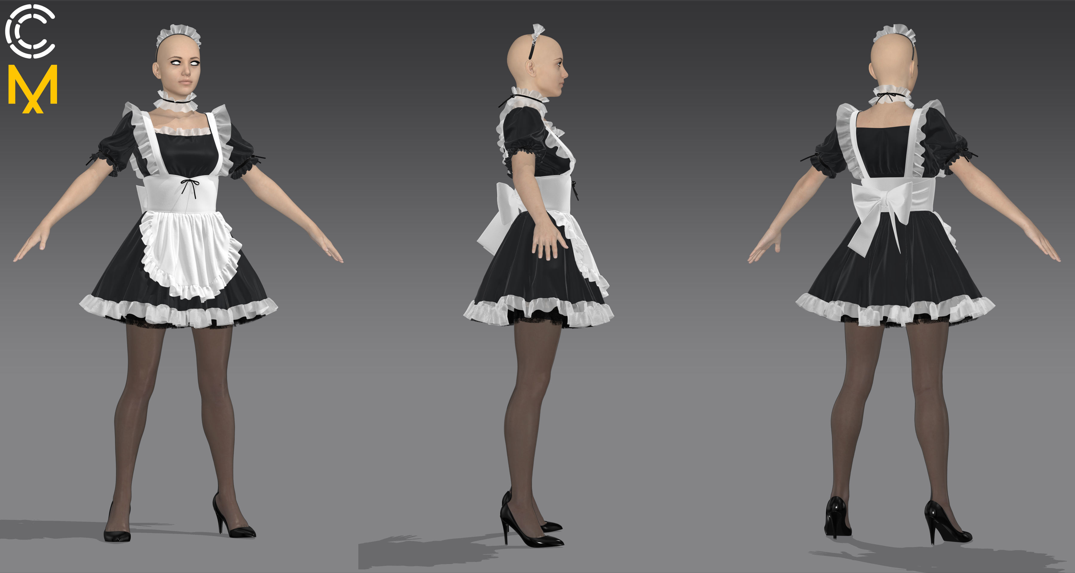 French maid outfit - Marvelous Designer project and OBJ 3D model | CGTrader