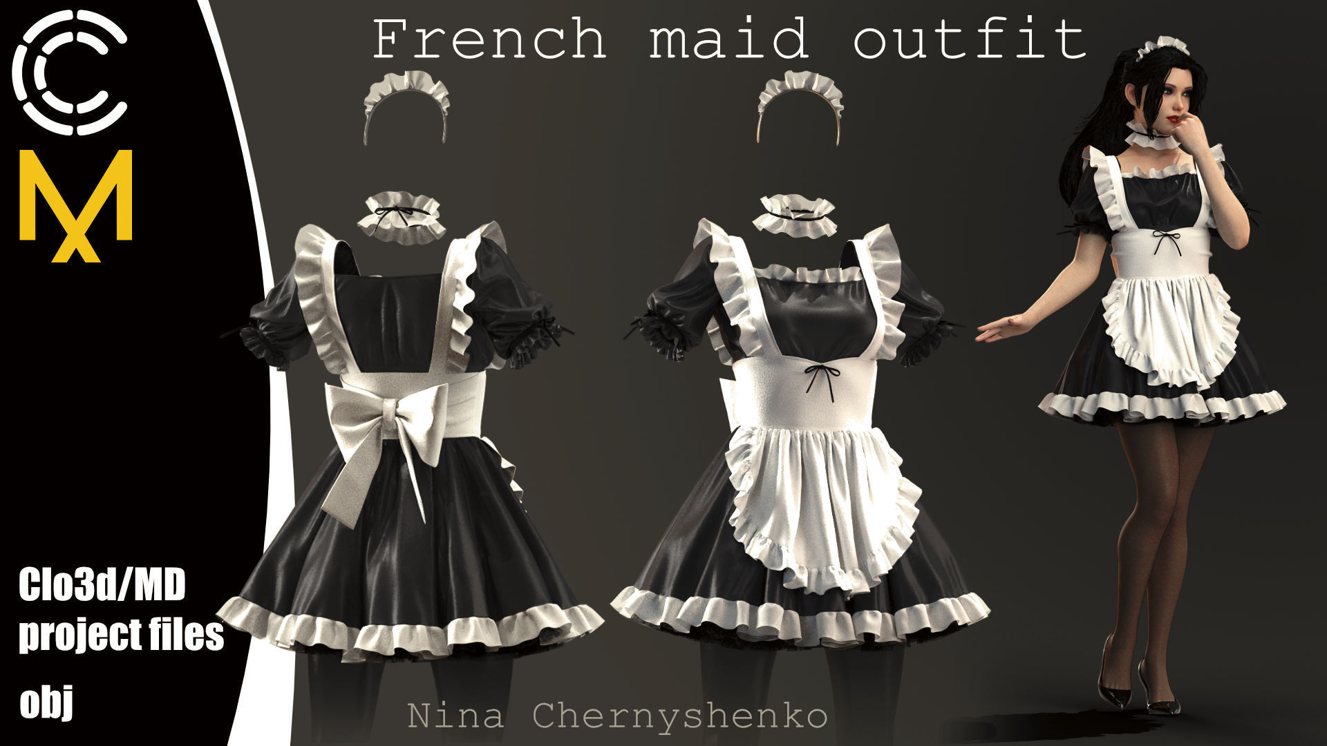 French maid outfit - Marvelous Designer project and OBJ 3D model | CGTrader