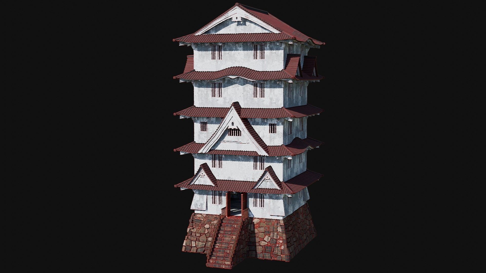 3D model JAPANESE FORTRESS FORT TOWER WATCHTOWER WALLS FEUDAL ...