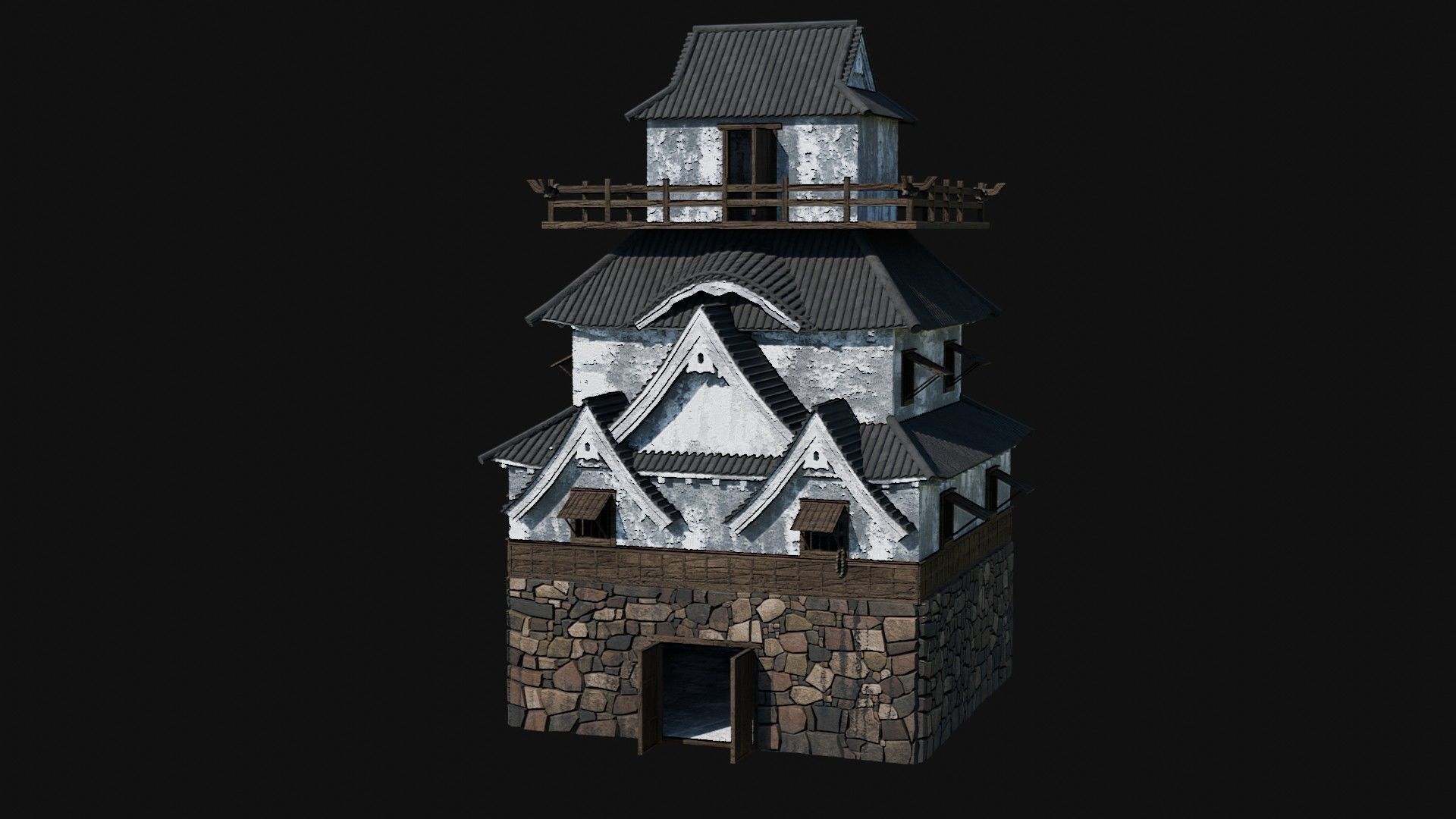 3D model JAPANESE FORTRESS FORT TOWER WATCHTOWER WALLS FEUDAL ...