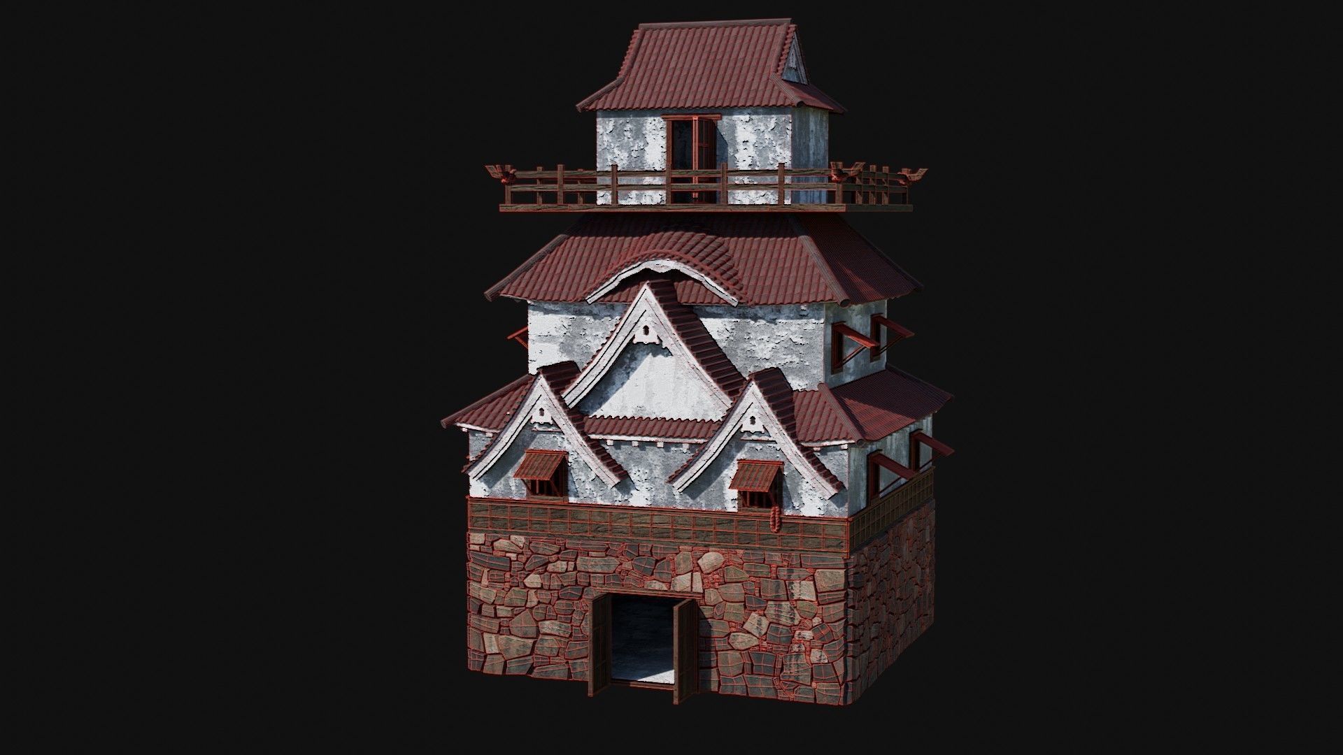 3D model JAPANESE FORTRESS FORT TOWER WATCHTOWER WALLS FEUDAL ...
