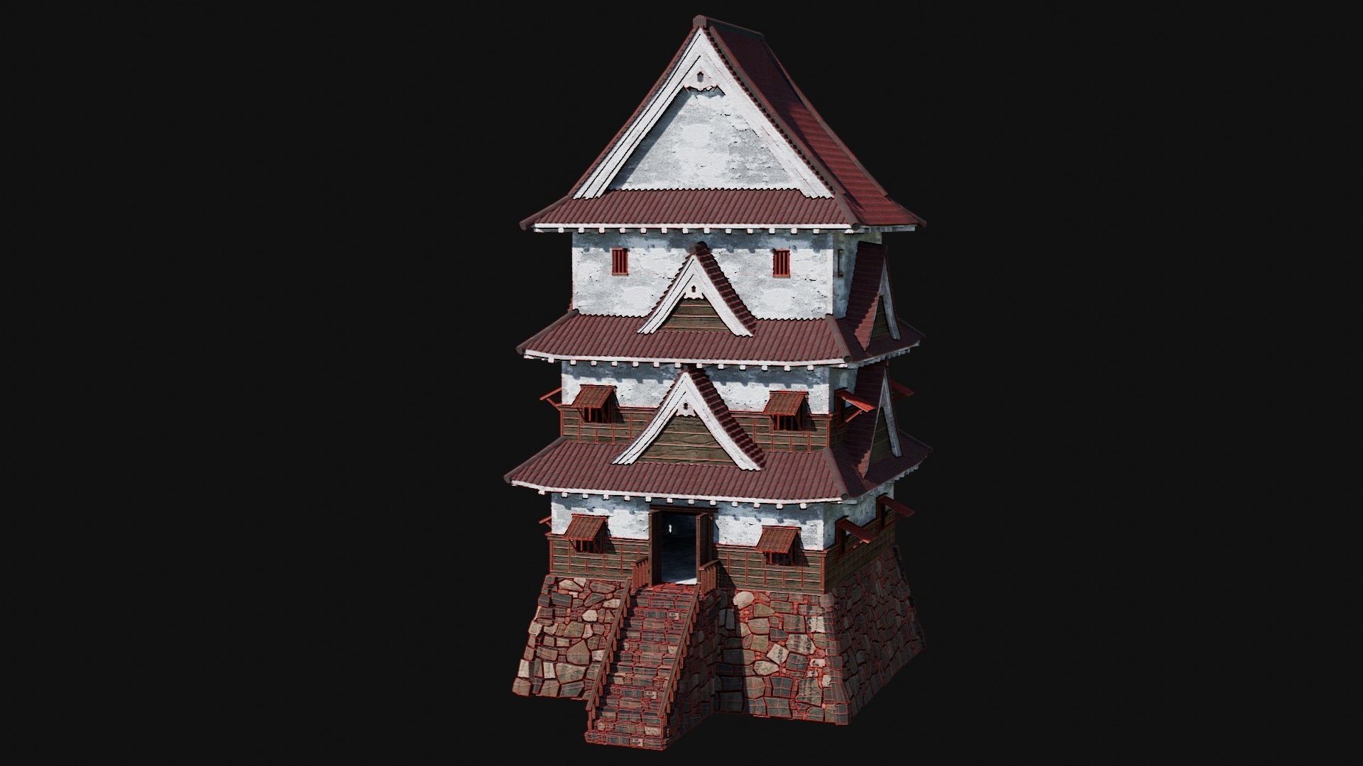 3D model JAPANESE FORTRESS FORT TOWER WATCHTOWER WALLS FEUDAL ...