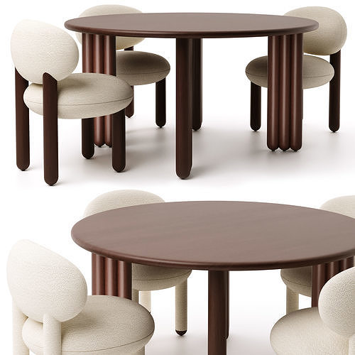 Noom Dining Table Flock Chair Flock Set free 3D model | CGTrader