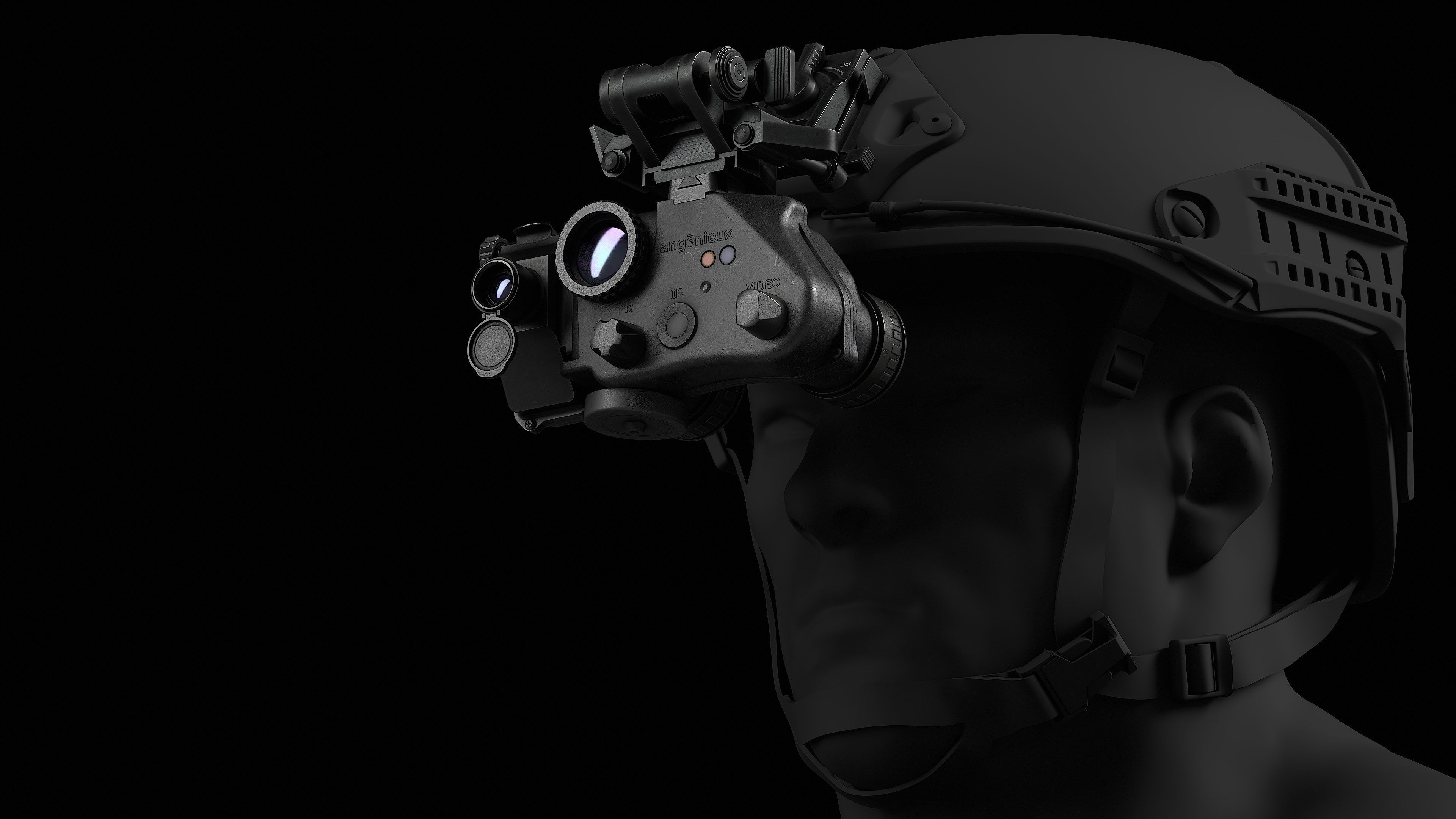 3D model Minie D IR Night Vision Wilcox G29 Helmet Mount VR / AR / low ...