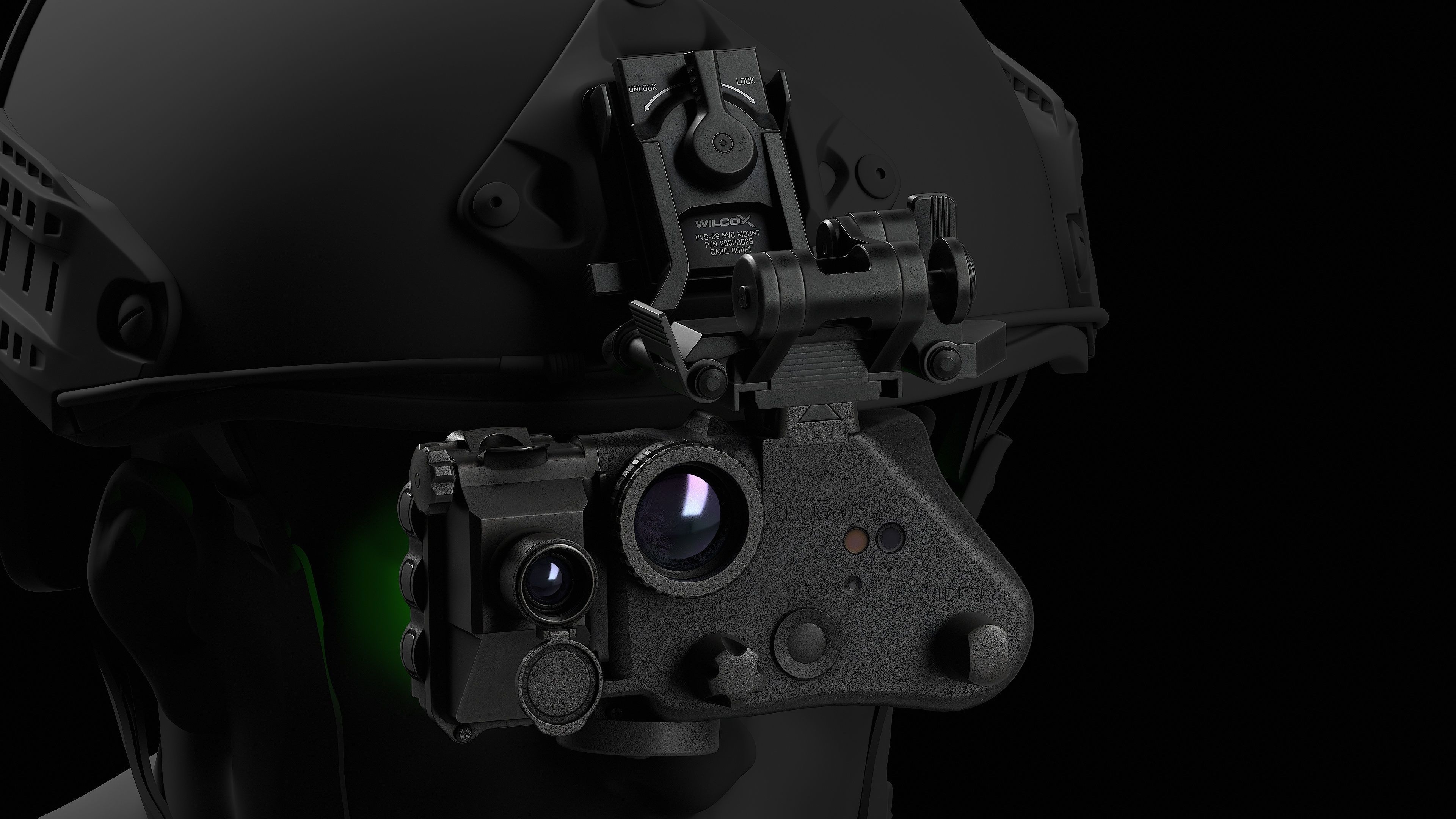 3D model Minie D IR Night Vision Wilcox G29 Helmet Mount VR / AR / low ...