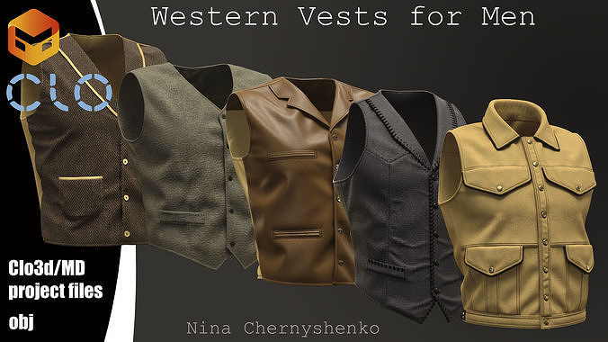 Western Vests for Men - Marvelous Designer project and OBJ 3D model ...