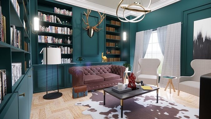 3D model Home Library VR / AR / low-poly | CGTrader