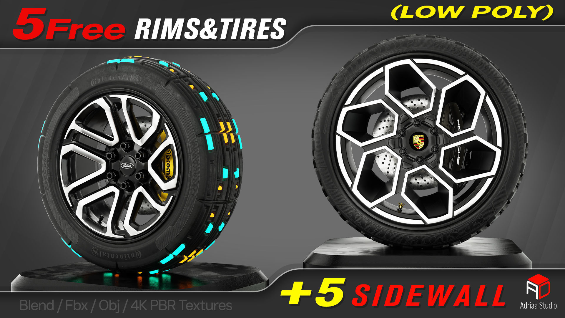 5 Free Tires And Rims free VR / AR / low-poly 3D model | CGTrader